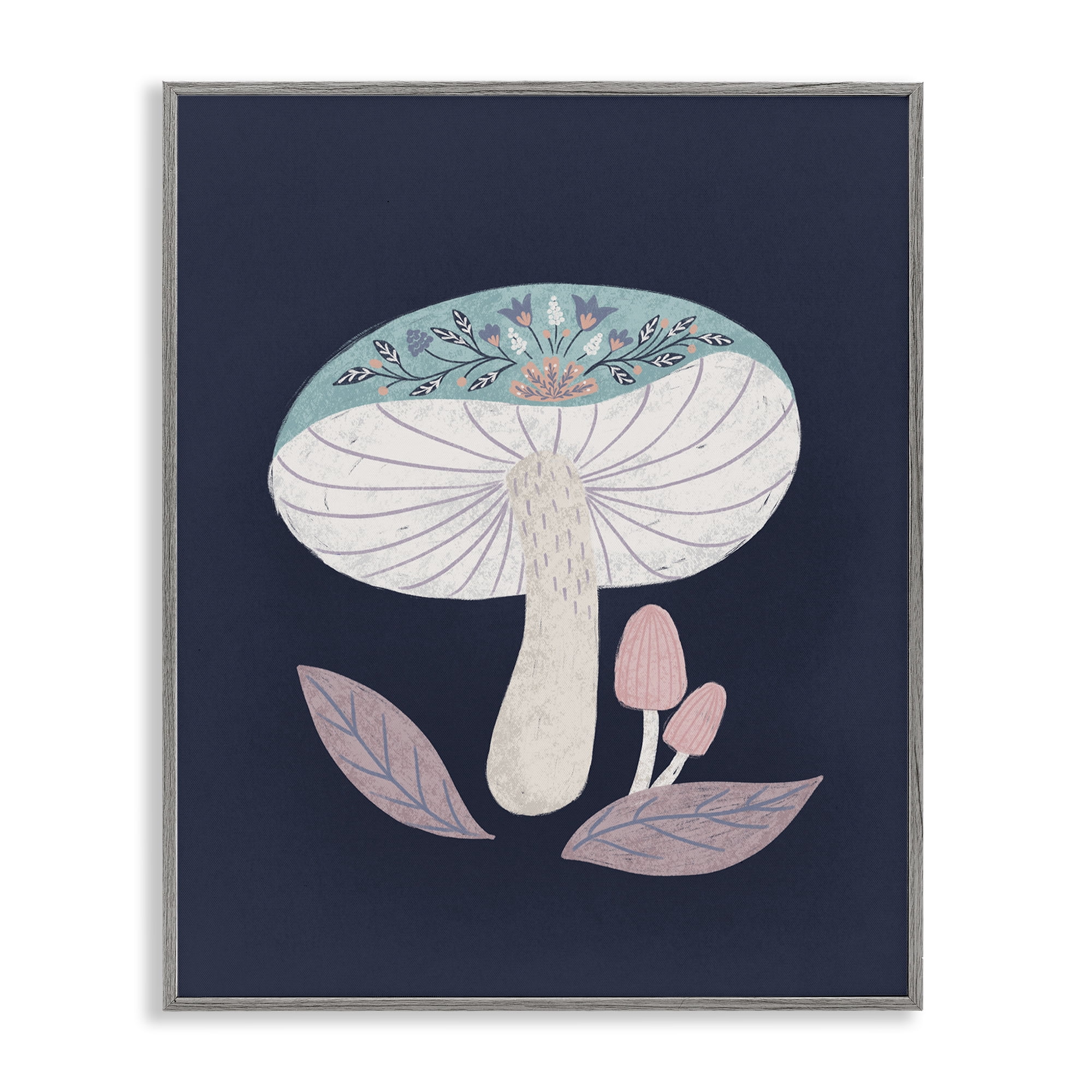 Stupell Industries Floral Cottage Mushroom Gray Framed Giclee Art ...