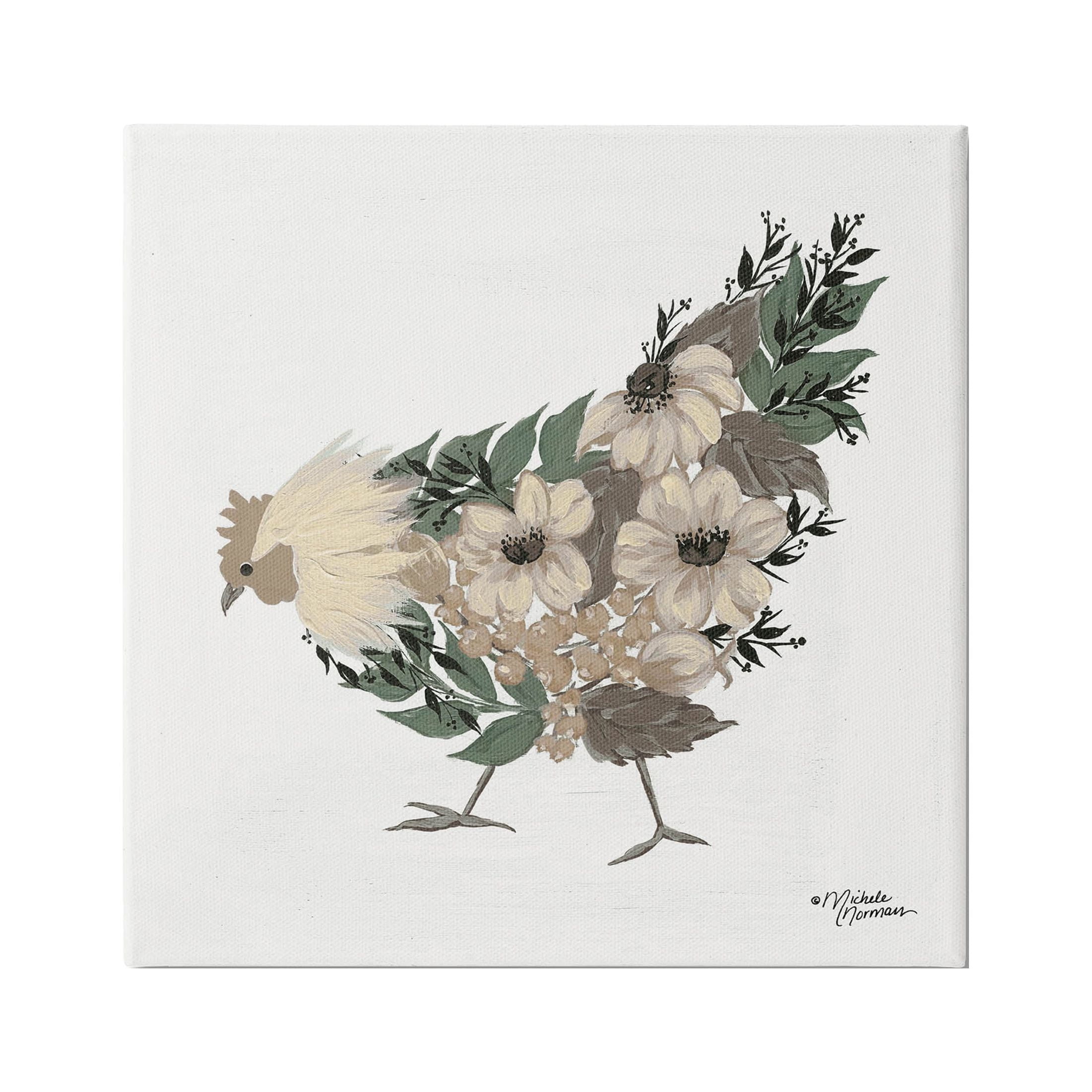 Stupell Industries Floral Design Chicken Farm Arrangement Painting ...