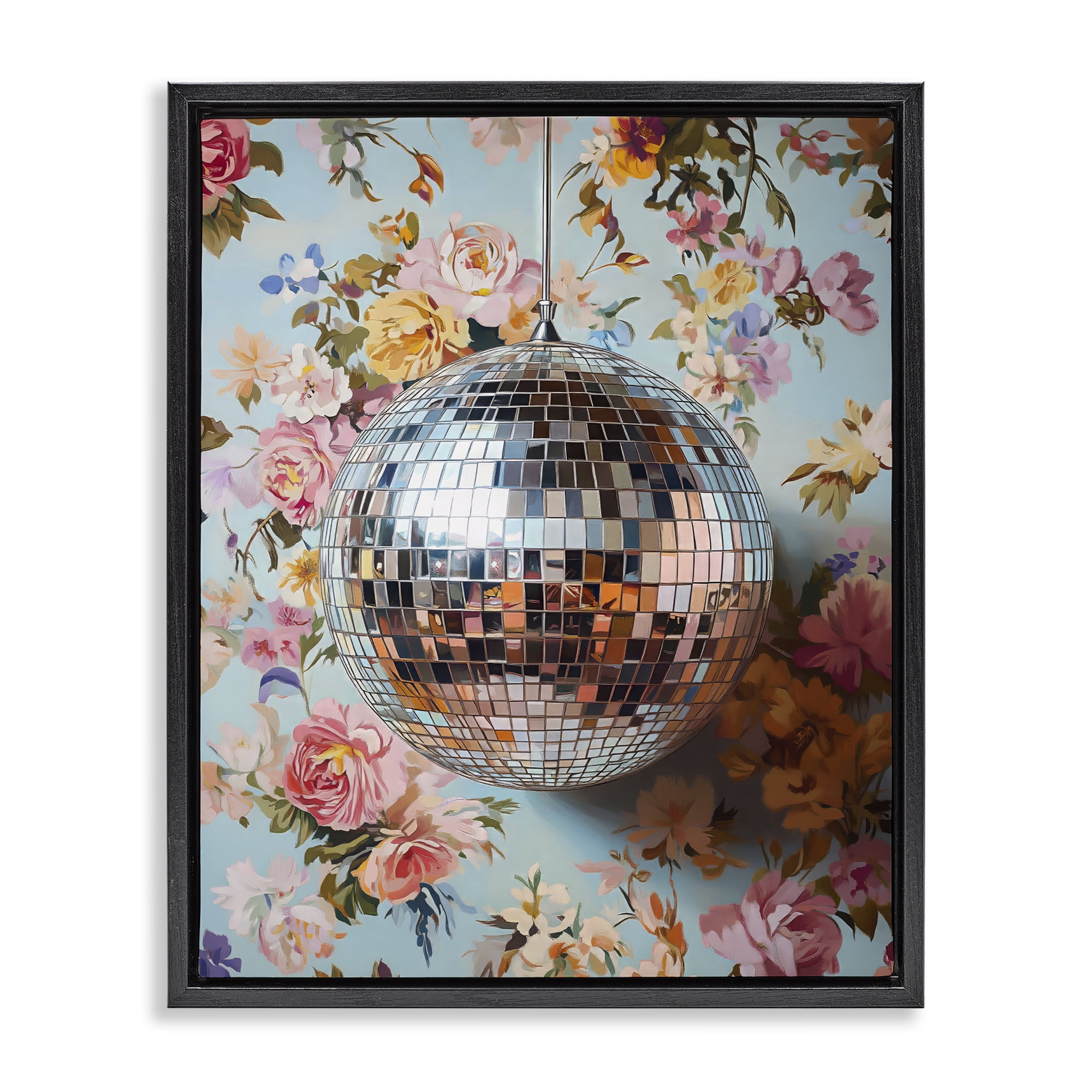 Stupell Industries Floral Disco Ball Reflection Black Framed Floater ...