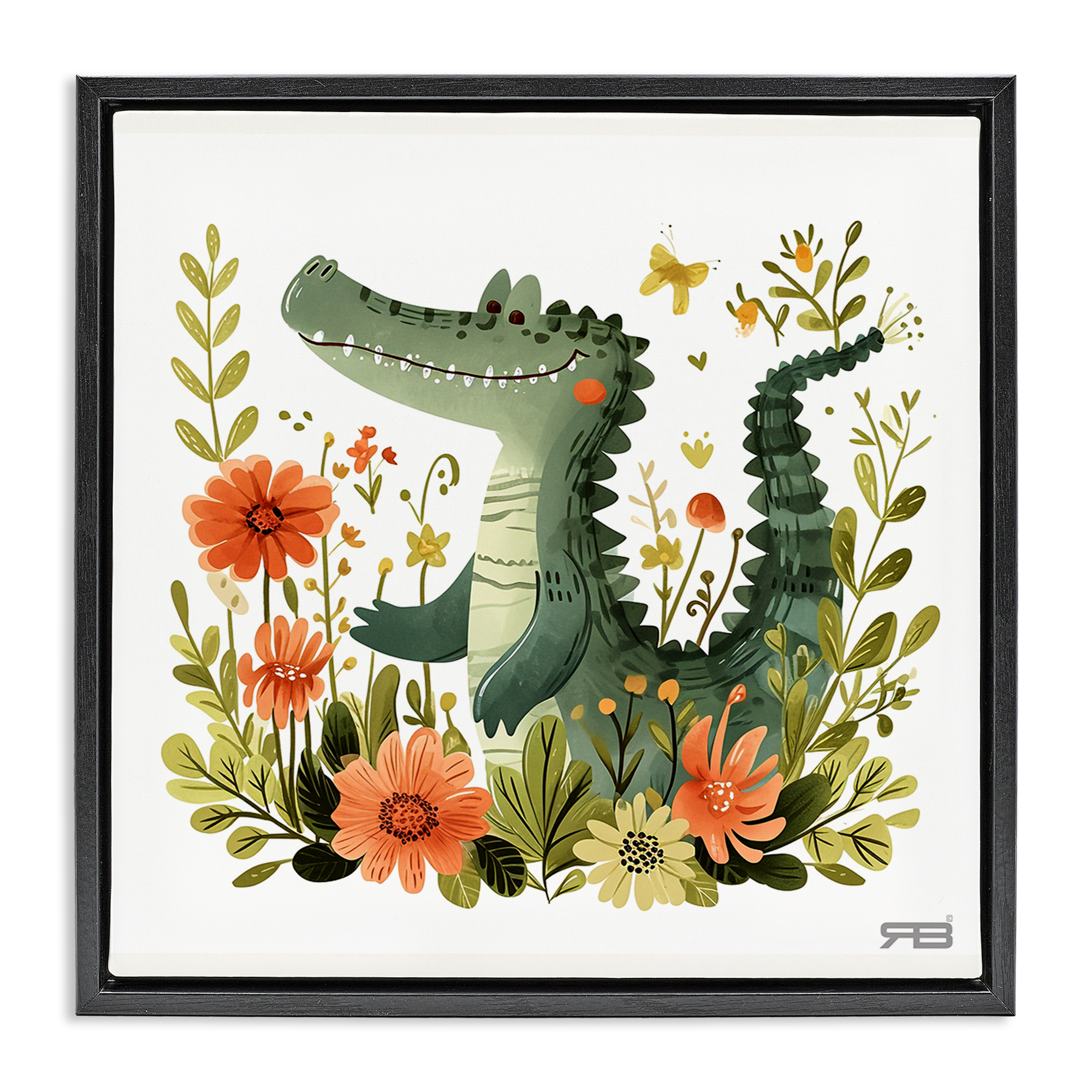 Stupell Industries Floral Happy Alligator Animals Painting Black Floater Framed Canvas Art Print ...