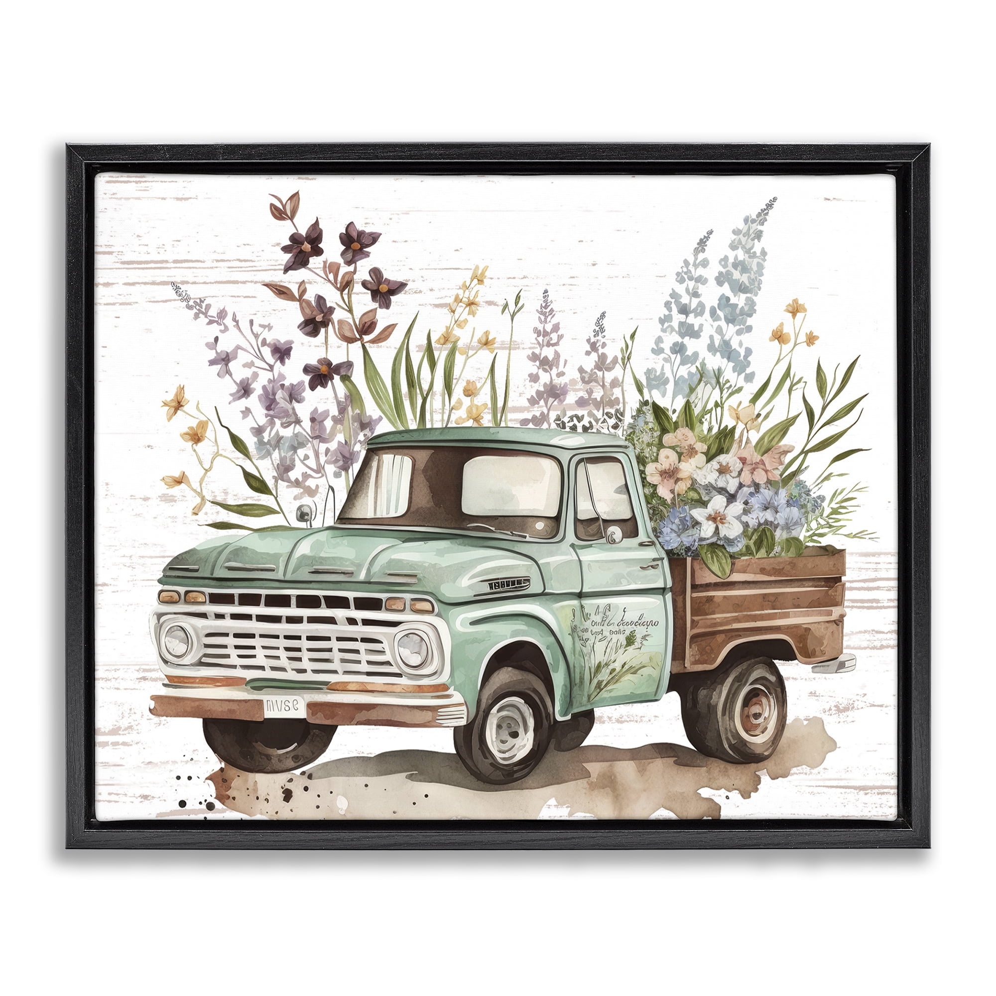 Stupell Industries Floral Herb Truck Transportation Painting Black ...