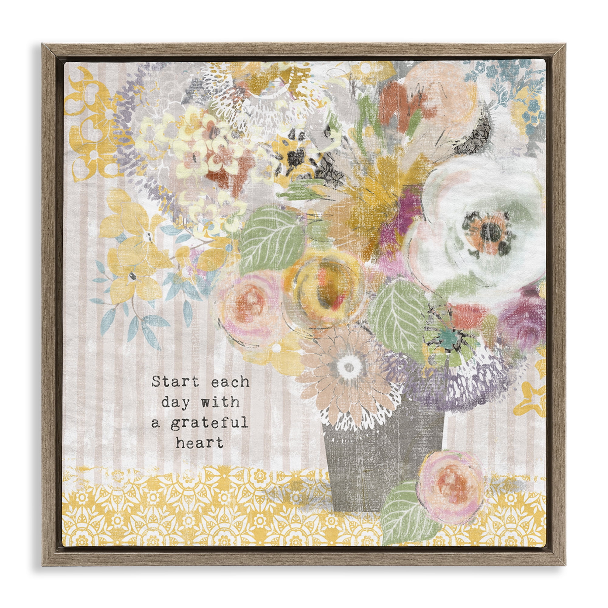 Stupell Industries Floral Inspirations Grateful Heart Brown Framed ...