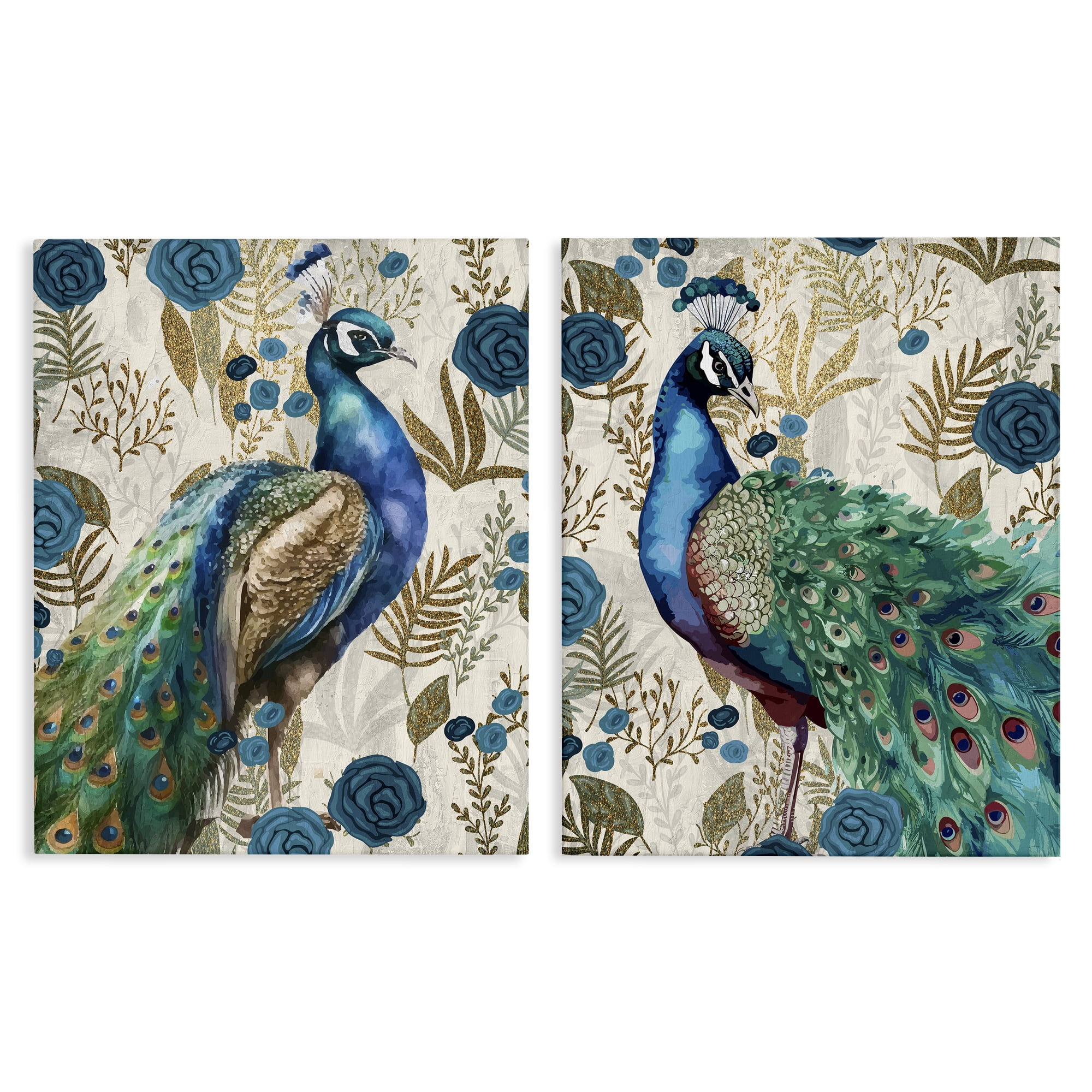 Stupell Industries Floral Peacock Pride 2 Piece Canvas Wall Art Set ...