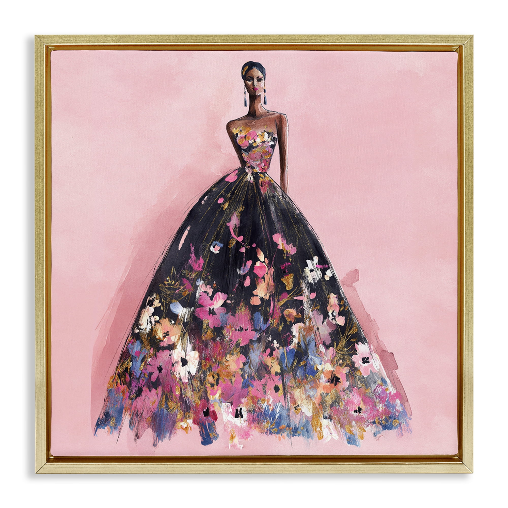 Stupell Industries Floral Reverie Gown Gold Framed Floater Canvas Wall ...