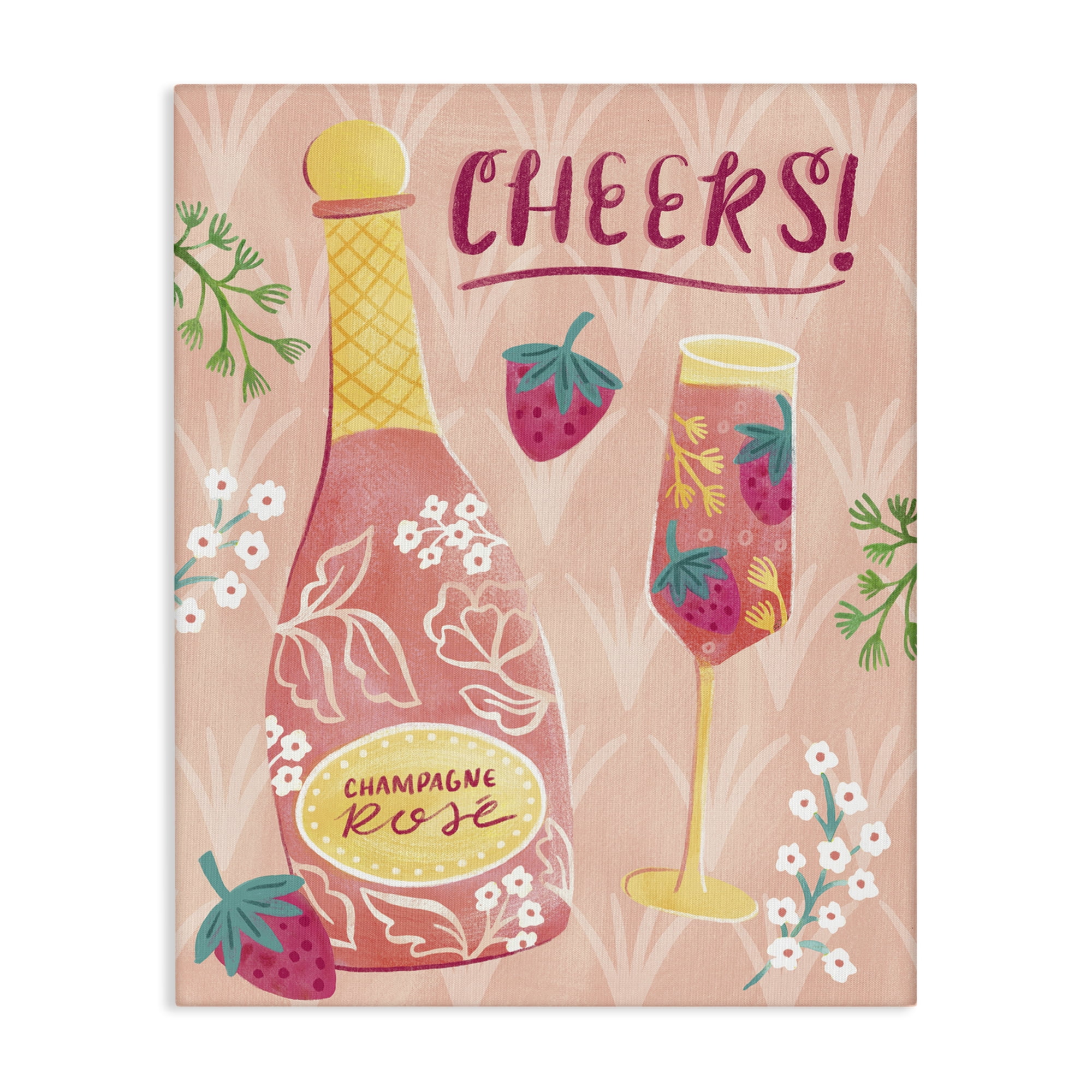 Stupell Industries Floral Rose Champagne Food & Beverage Painting ...