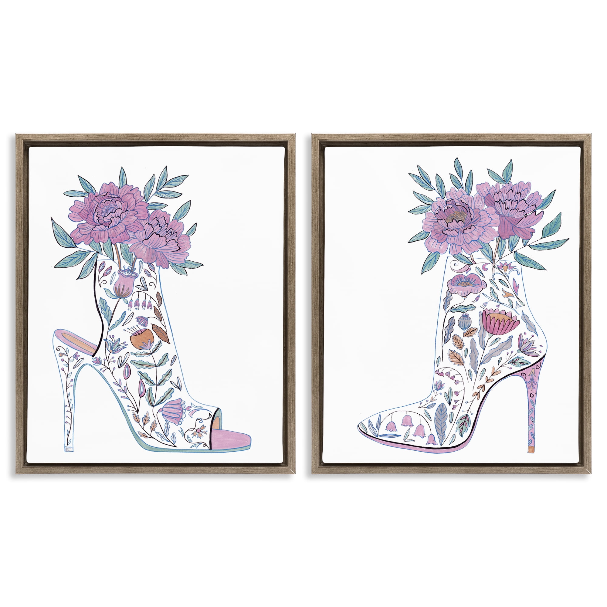 Stupell Industries Floral Stiletto Heel Boots Fashion Painting Brown ...