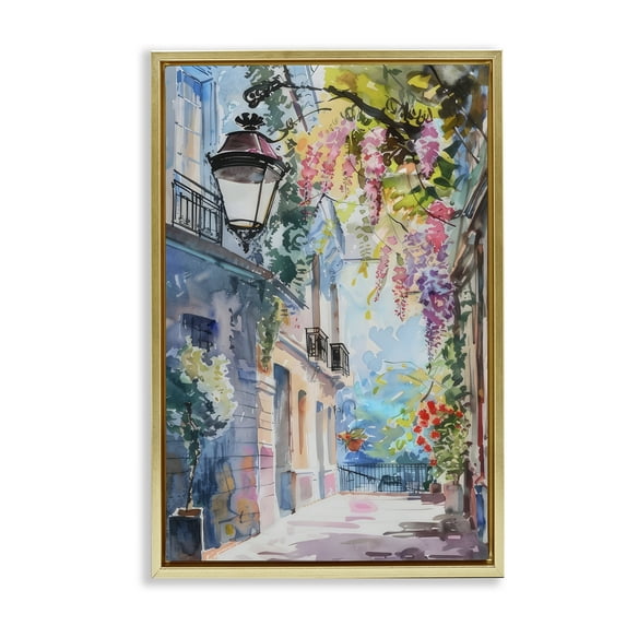 Stupell Industries Floral Walkway Cityscape Gold Framed Floater Canvas ...