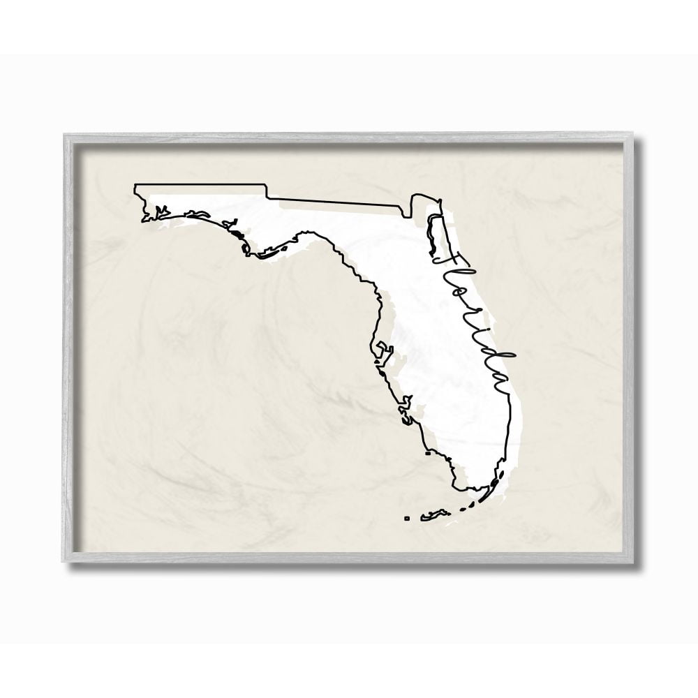 Stupell Industries Florida Home State Map Neutral Print Design Gray ...