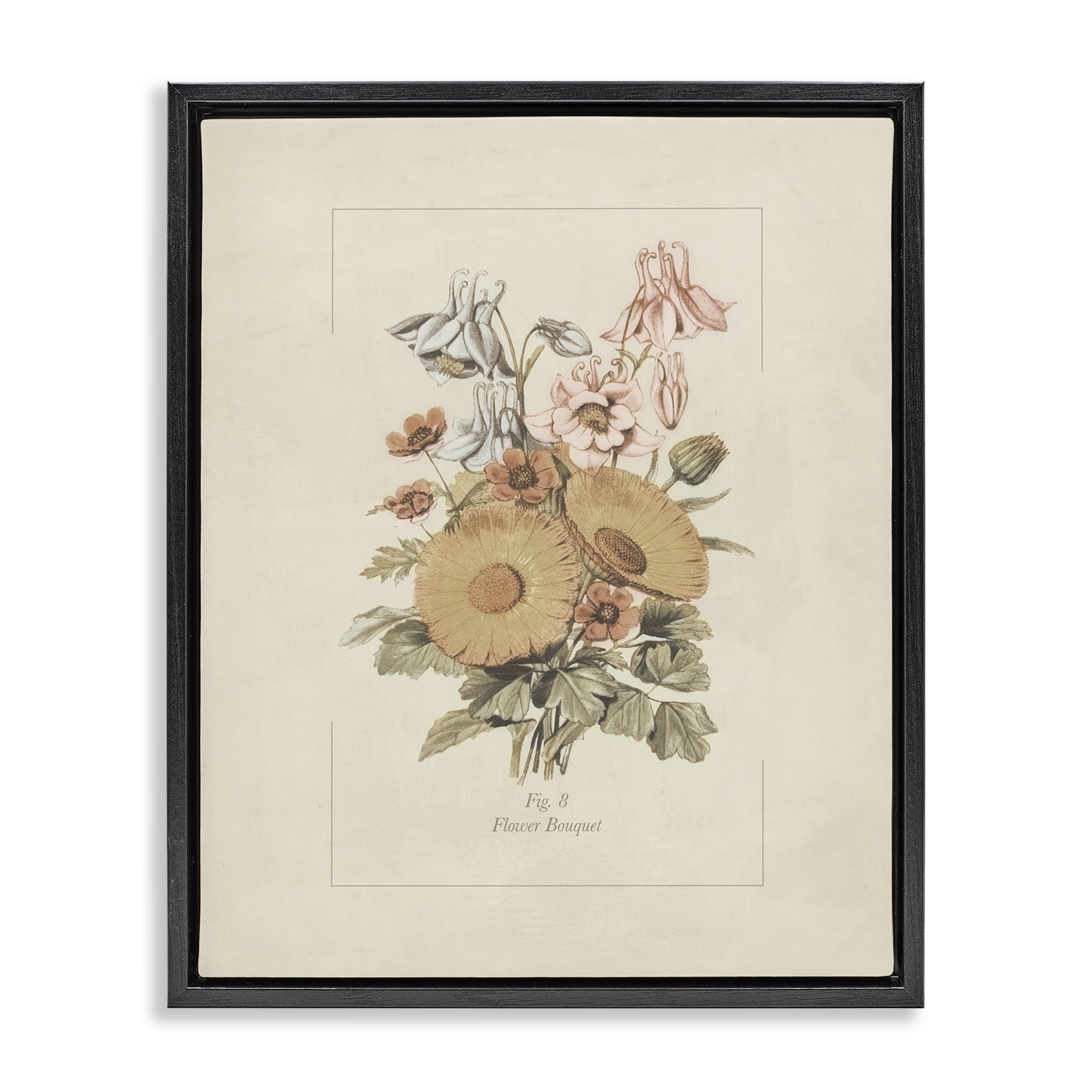 Stupell Industries Flower Bouquet Vintage Garden Black Framed Floater ...
