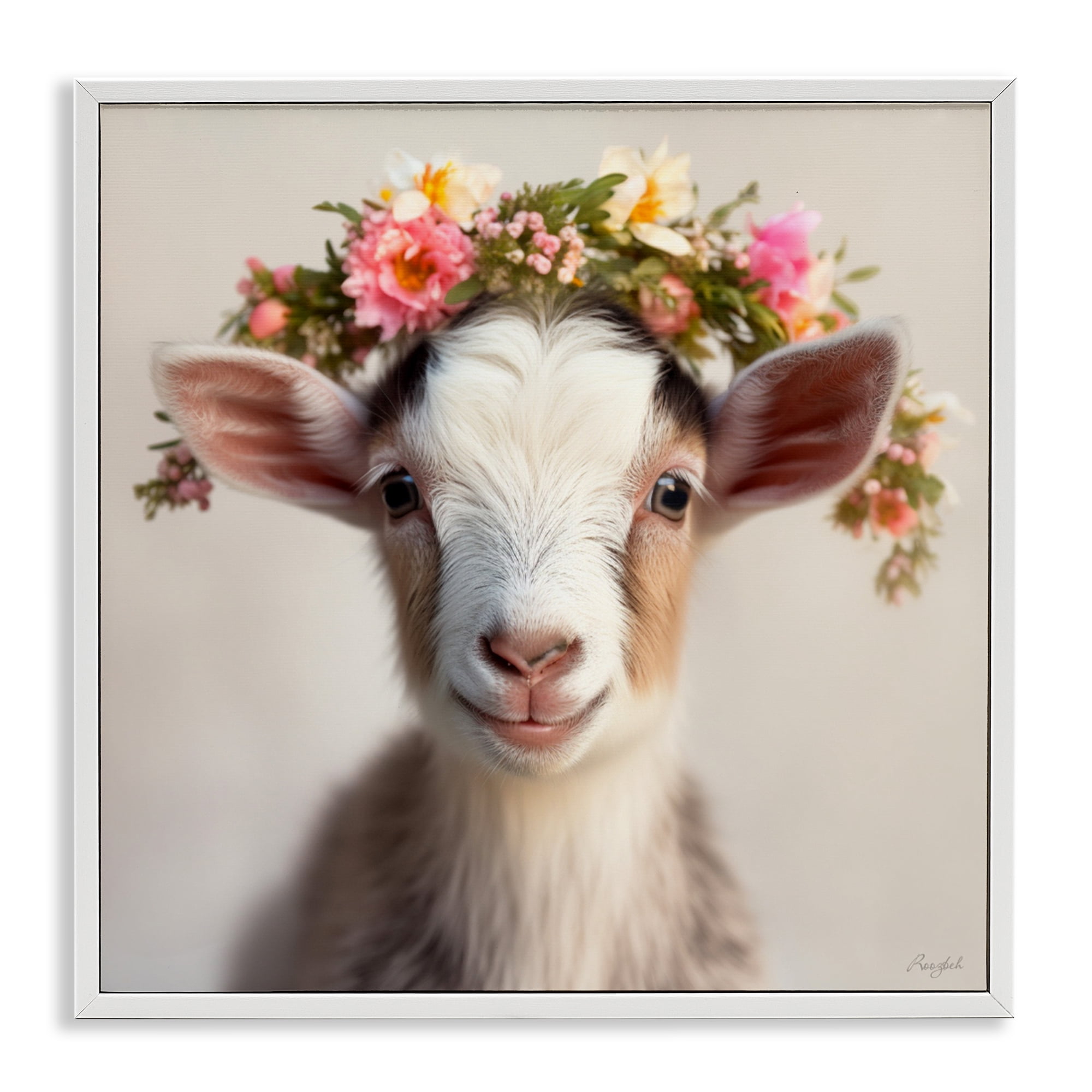 Stupell Industries Flower Crowned Goat White Framed Giclee Art, design ...
