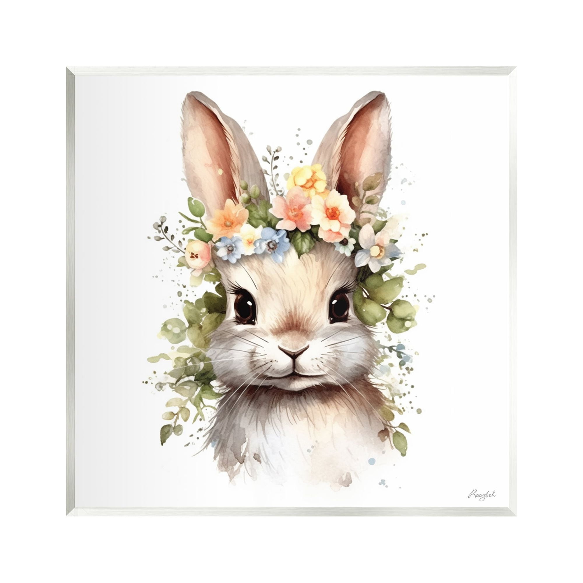 Stupell Industries Flower Garland Bunny Animals & Insects Painting ...