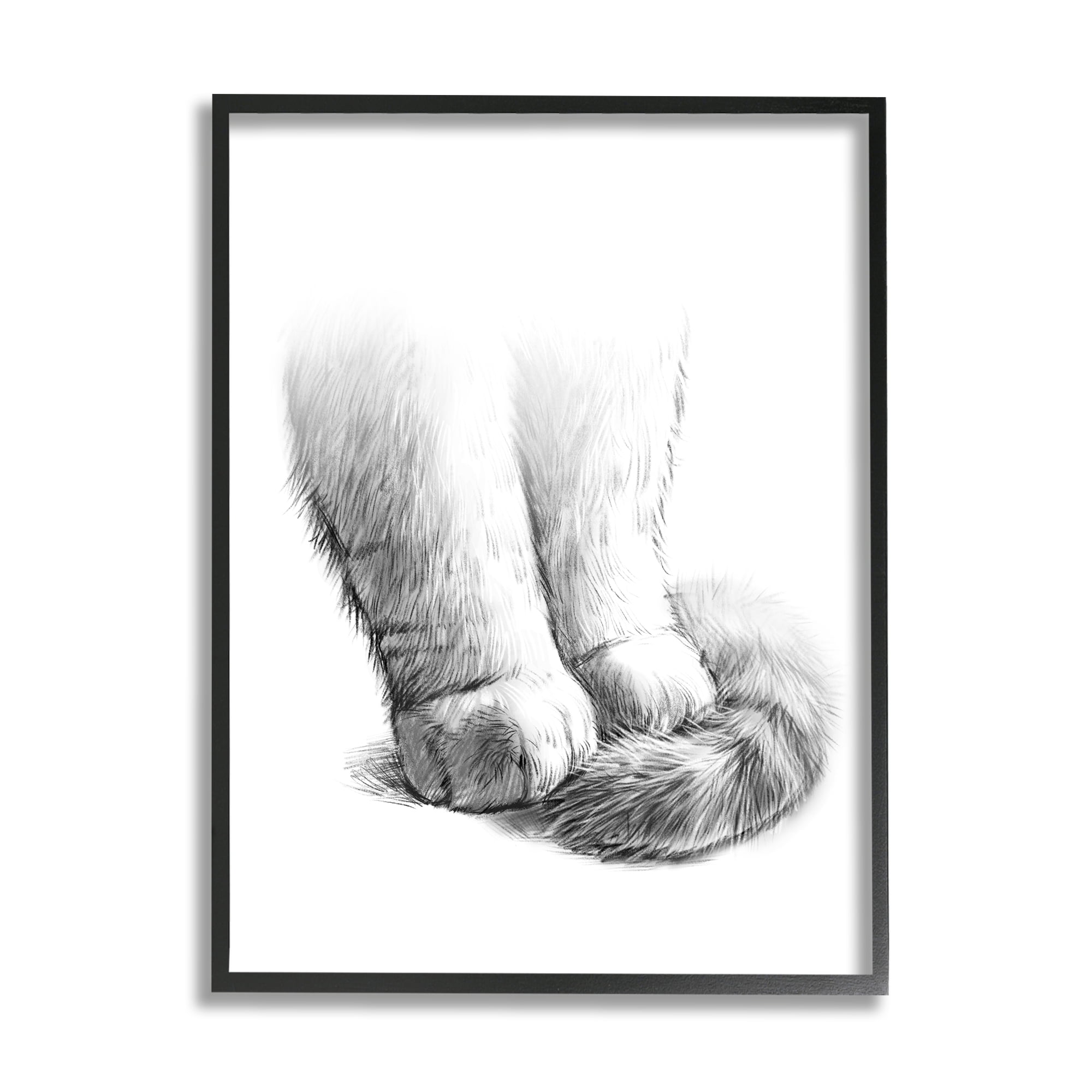 Stupell Industries Fluffy Cat Paws Tail Curled Monochrome Drawing ...