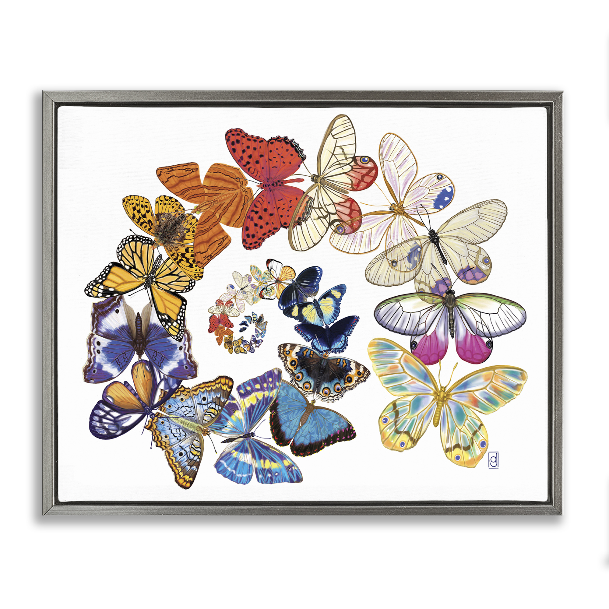 Stupell Industries Flying Butterfly Spiral Animals Painting Gray ...