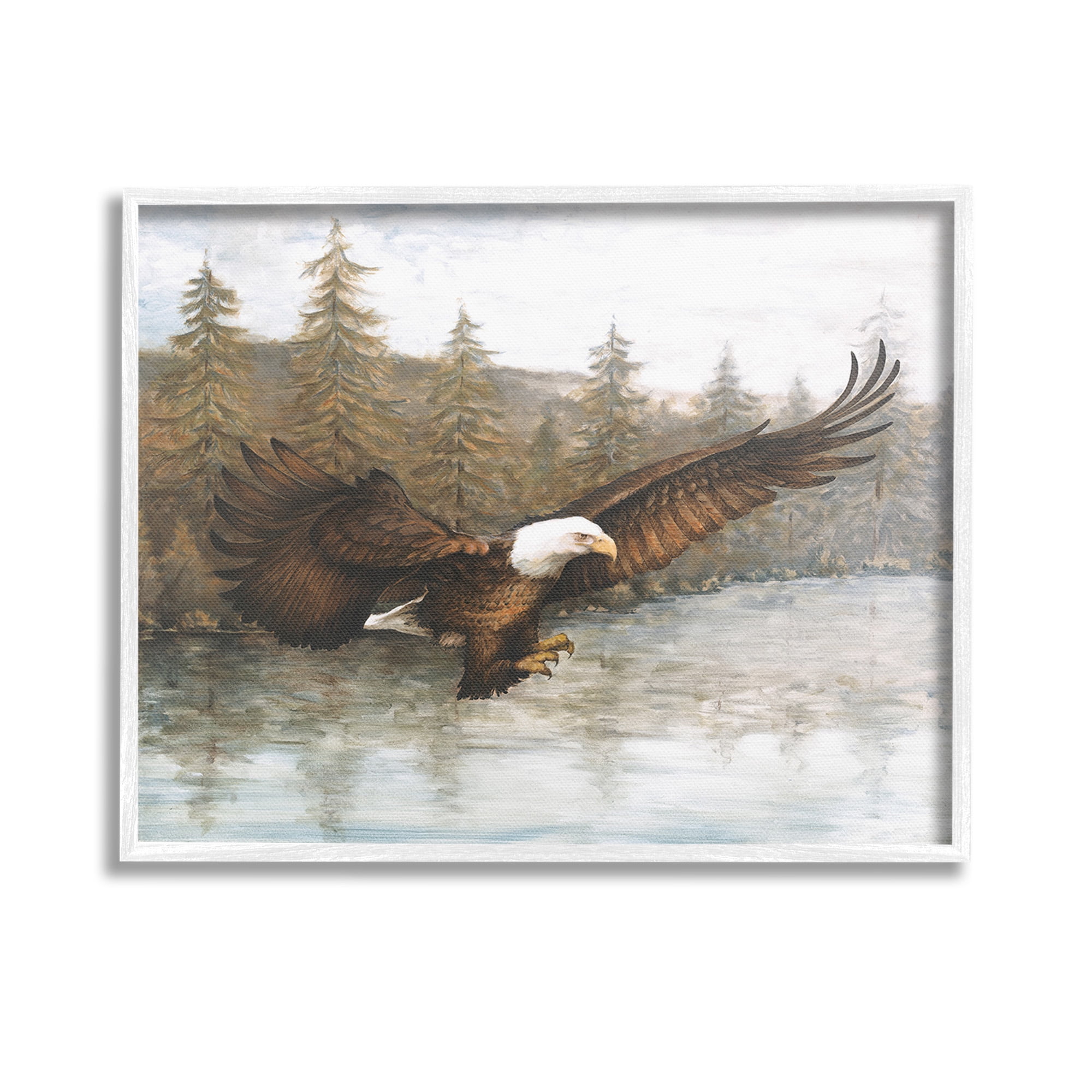 Stupell Industries Flying Eagle over Lake Animals & Insects Painting White Framed Art Print Wall ...