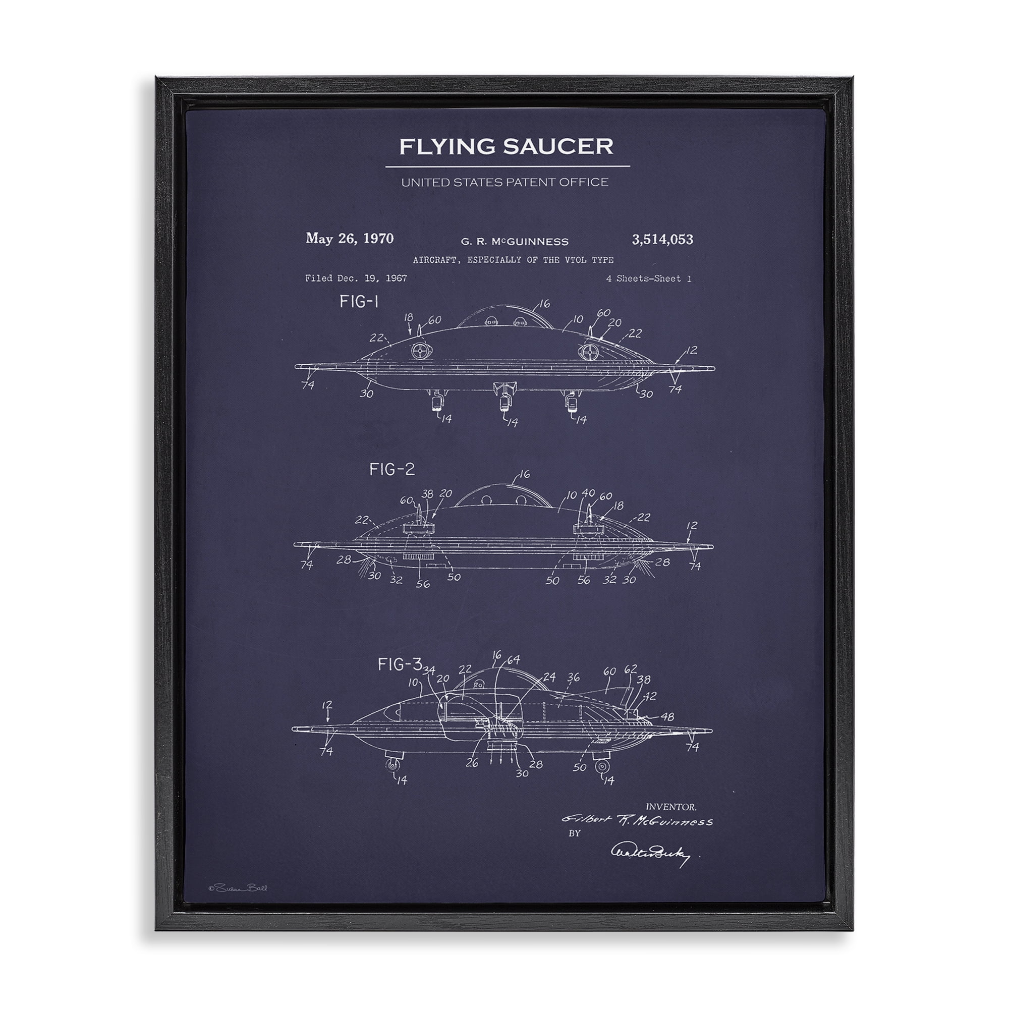 Stupell Industries Flying Saucer Blueprint Transportation Painting ...
