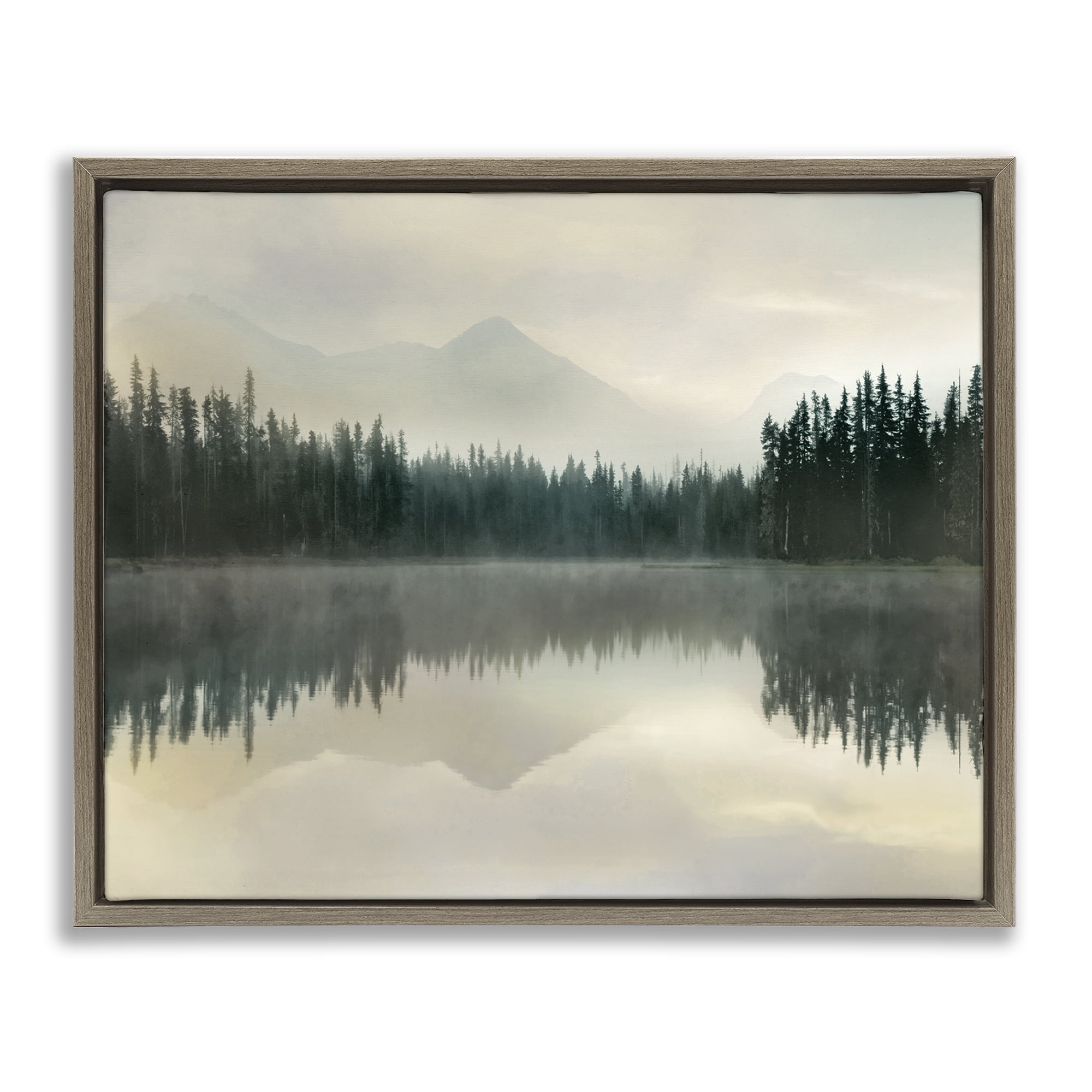 Foggy Lake Forest Landscape Reflection Brown Floating Frame Canvas Art ...