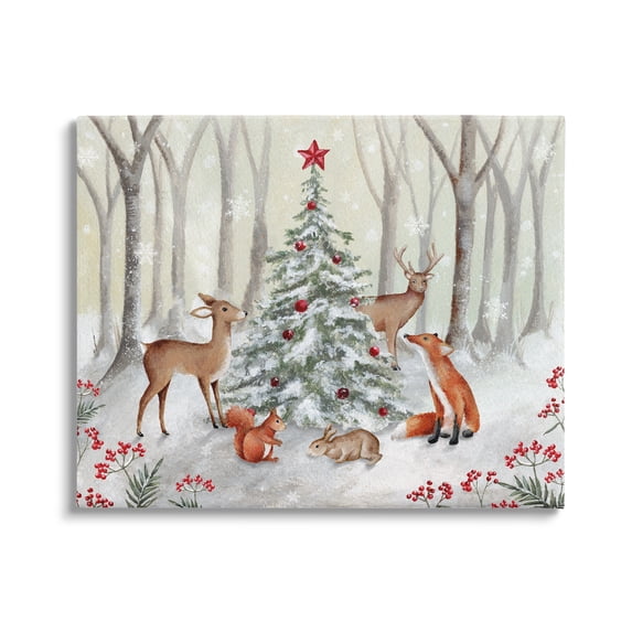 Free Shipping! Stupell Industries Forest Animals Christmas Tree Canvas ...