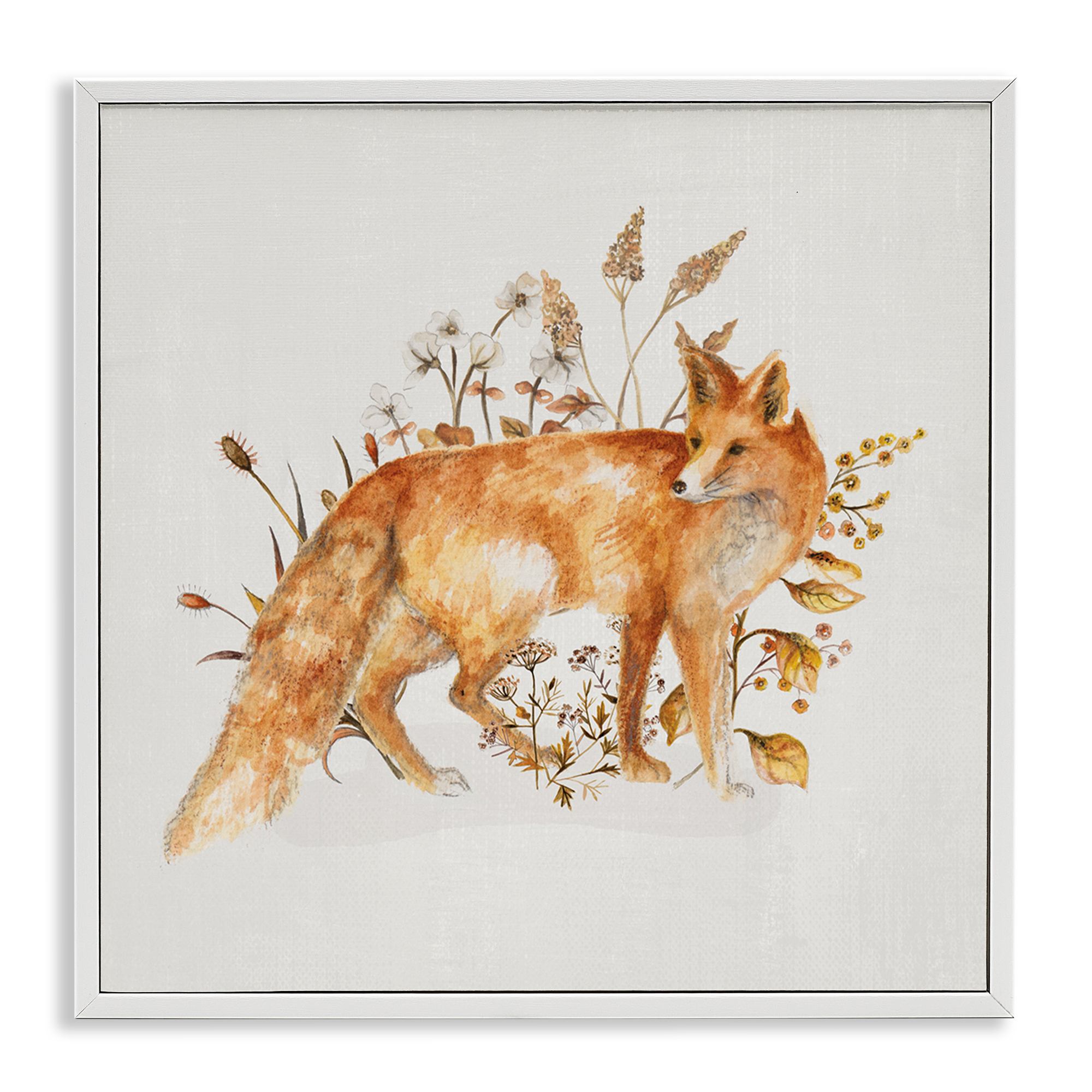 Stupell Industries Forest Fox & Botanicals Animals & Insects Painting White Framed Art Print ...
