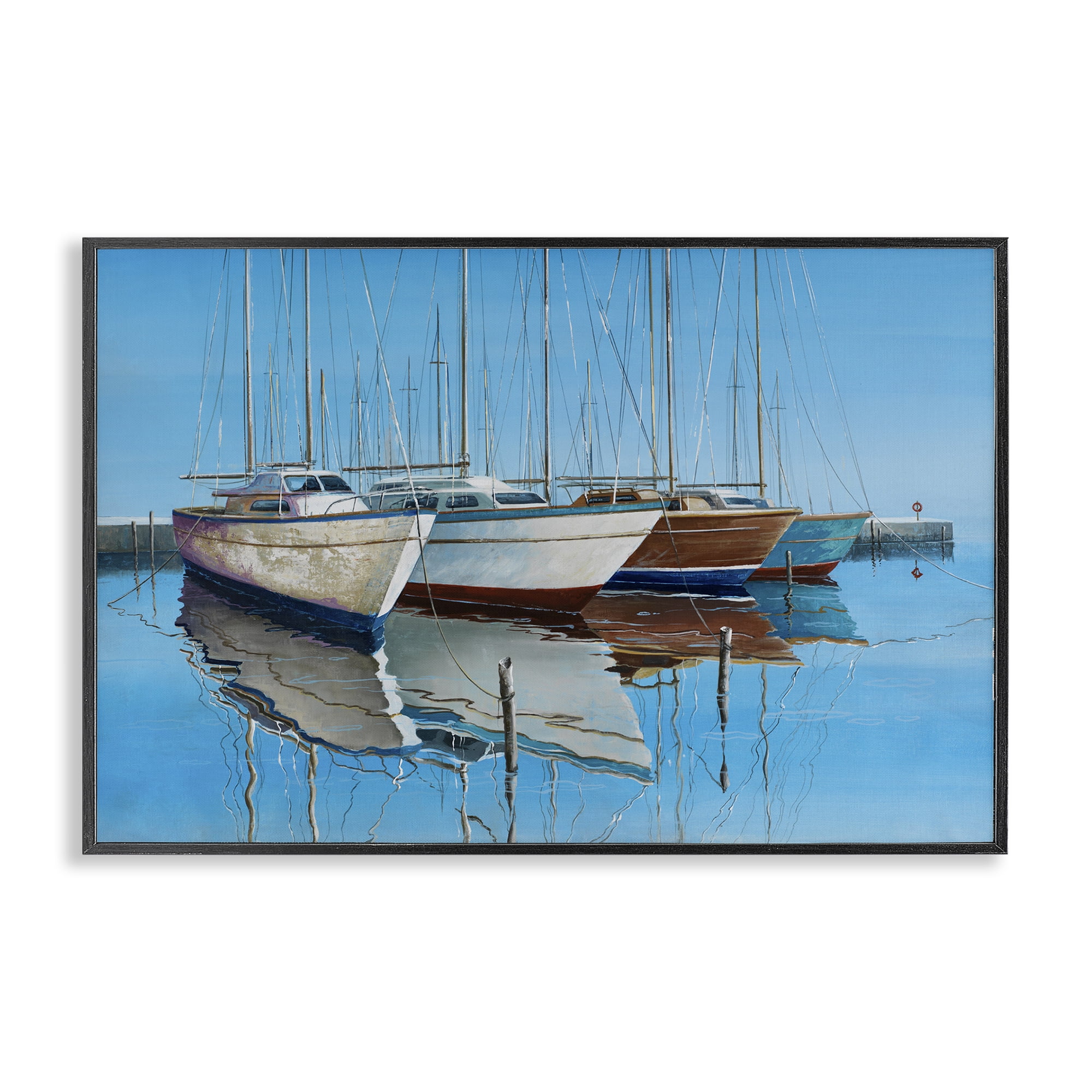 Stupell Industries Four Docked Boats Reflection Transportation Painting ...