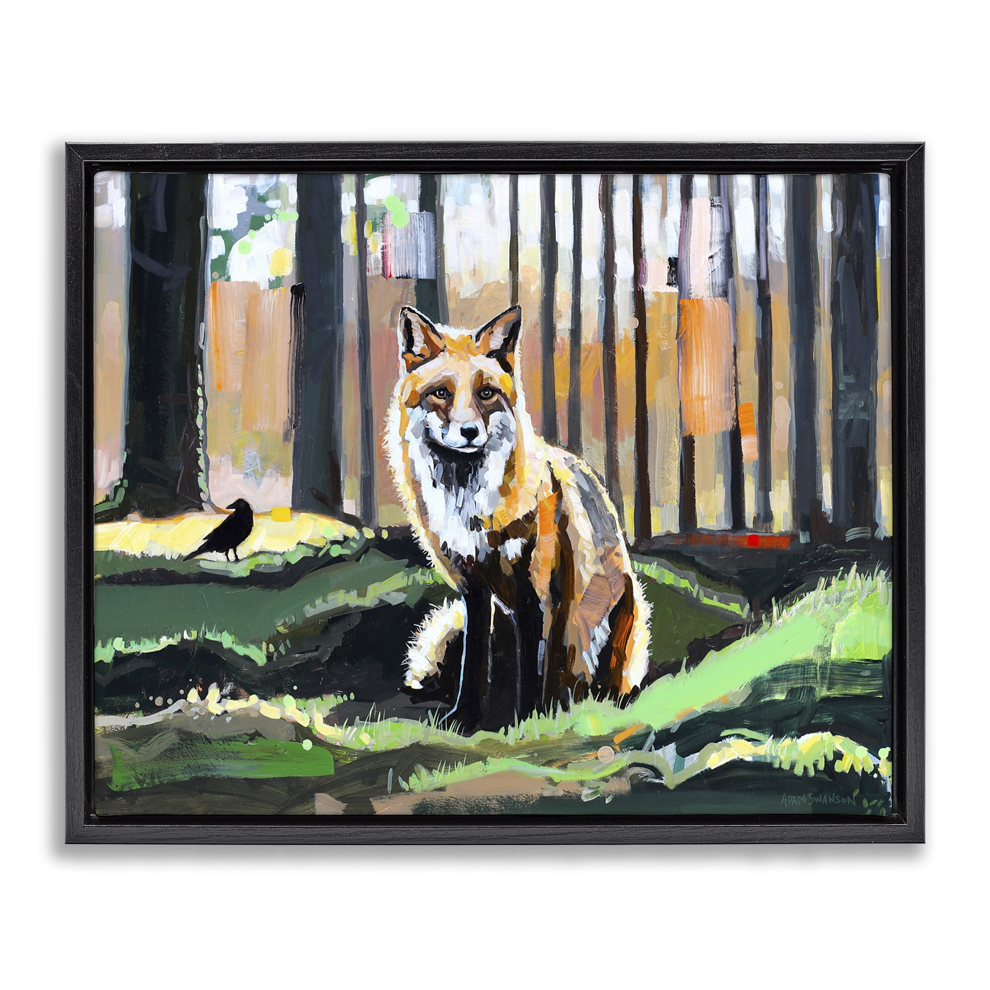 Stupell Industries Fox in Forest Trees Animals Painting Black Floater ...