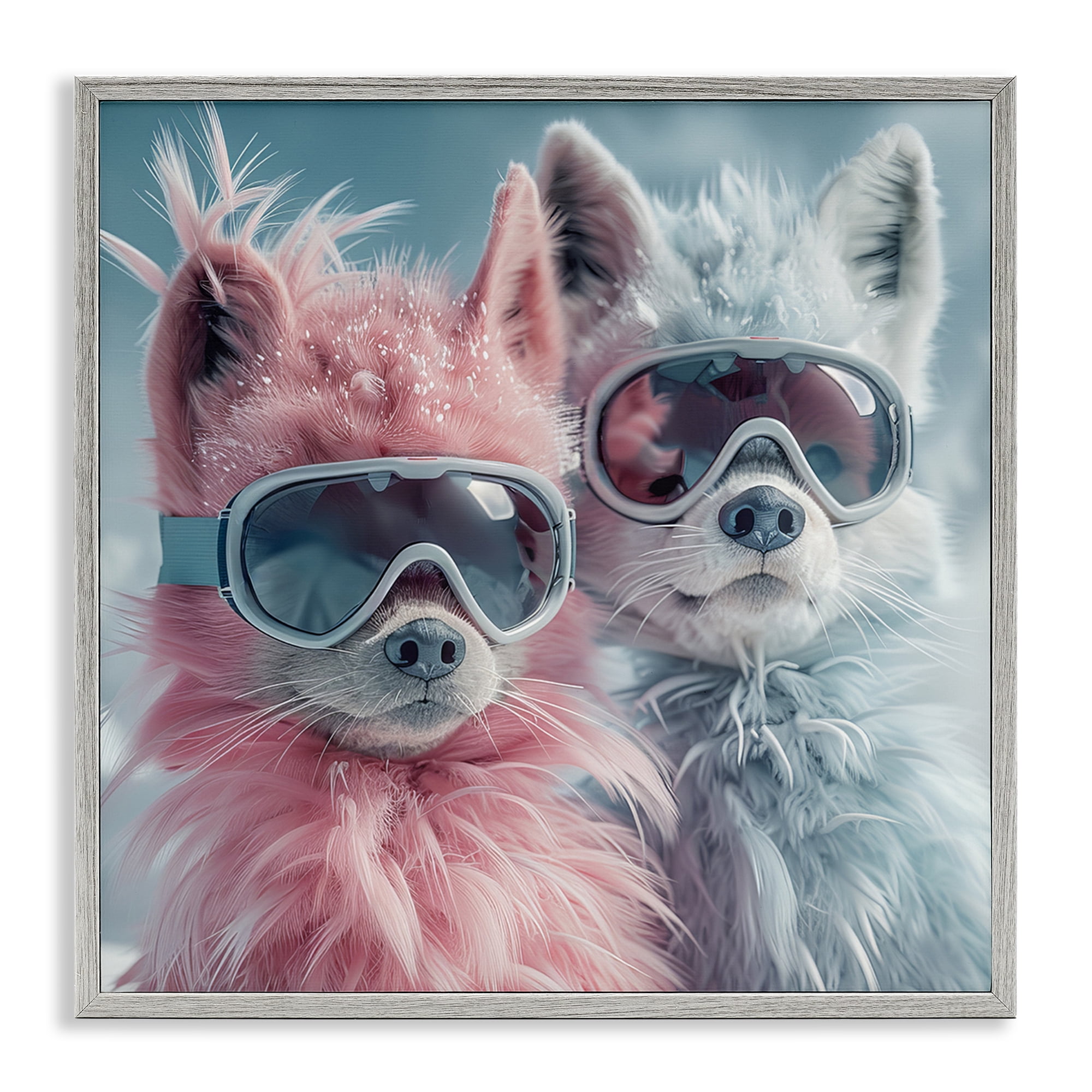 Stupell Industries Foxes in Winter Goggles Animals Painting Gray Framed ...