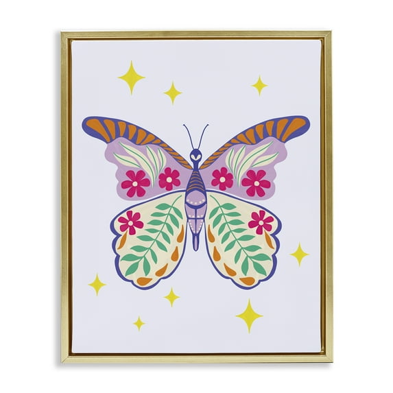 Stupell Industries Free Spirit Floral Butterfly Animals Painting Gold ...