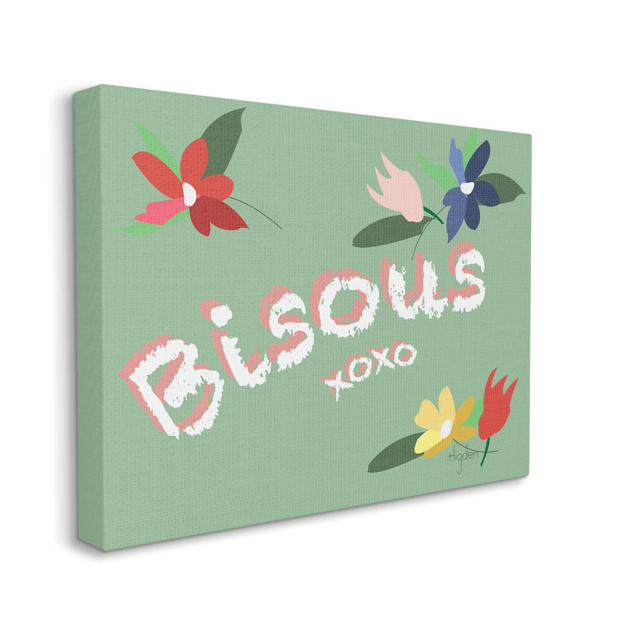 Stupell Industries French Bisous Text Floral Kisses Design Canvas Wall Art by Mark Higden ...