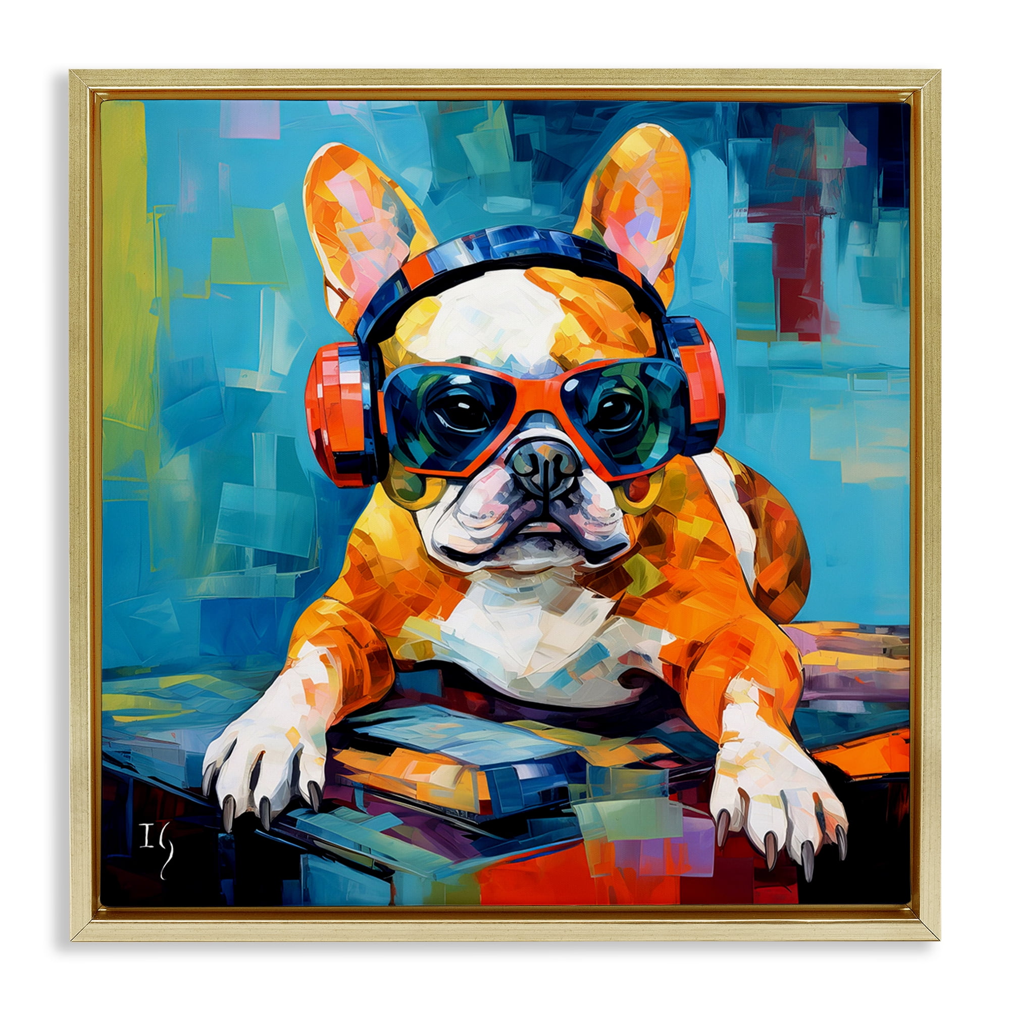 Stupell Industries French Bulldog with Headphones Framed Canvas Wall ...