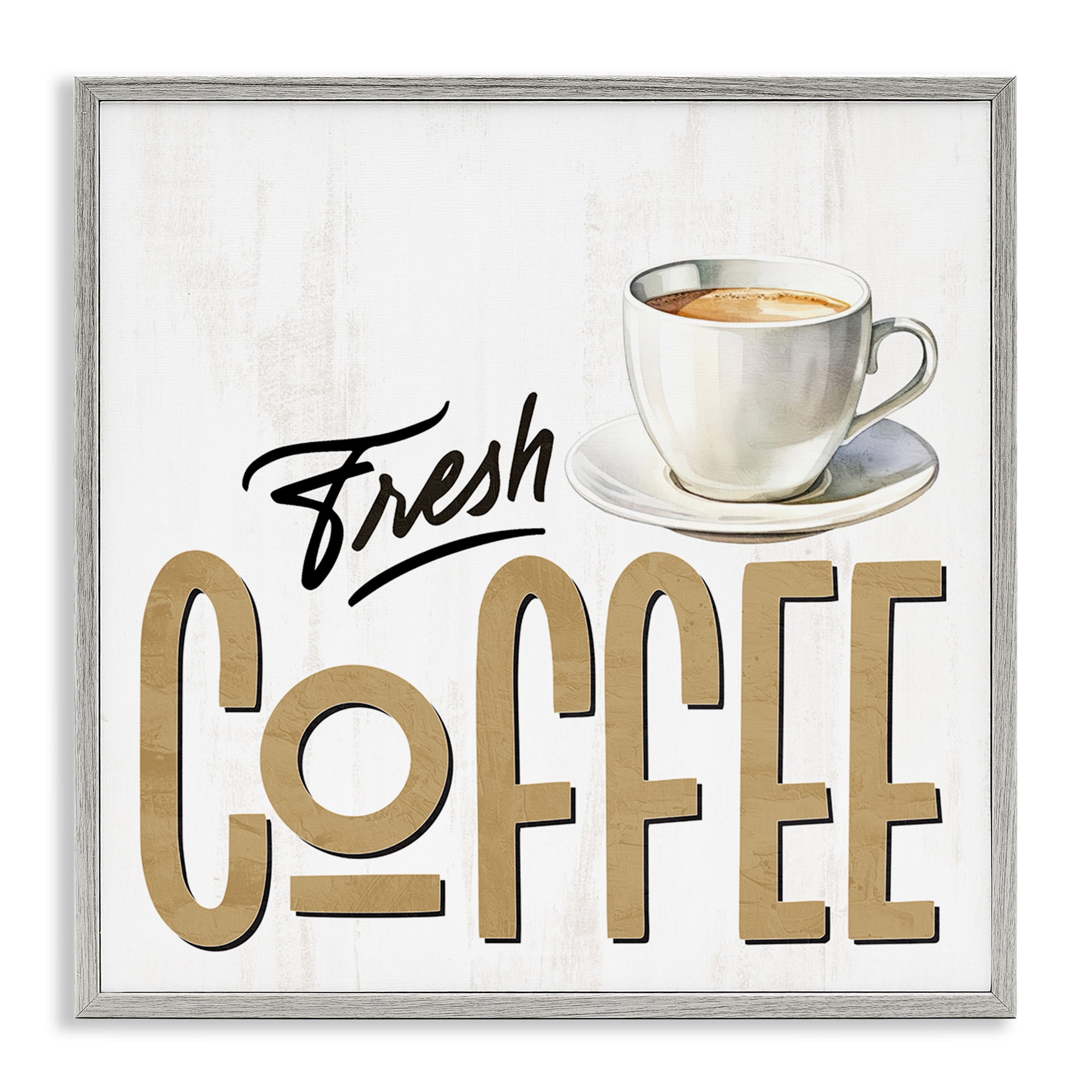 Stupell Industries Fresh Hot Coffee Gray Framed Giclee Art, design by ...