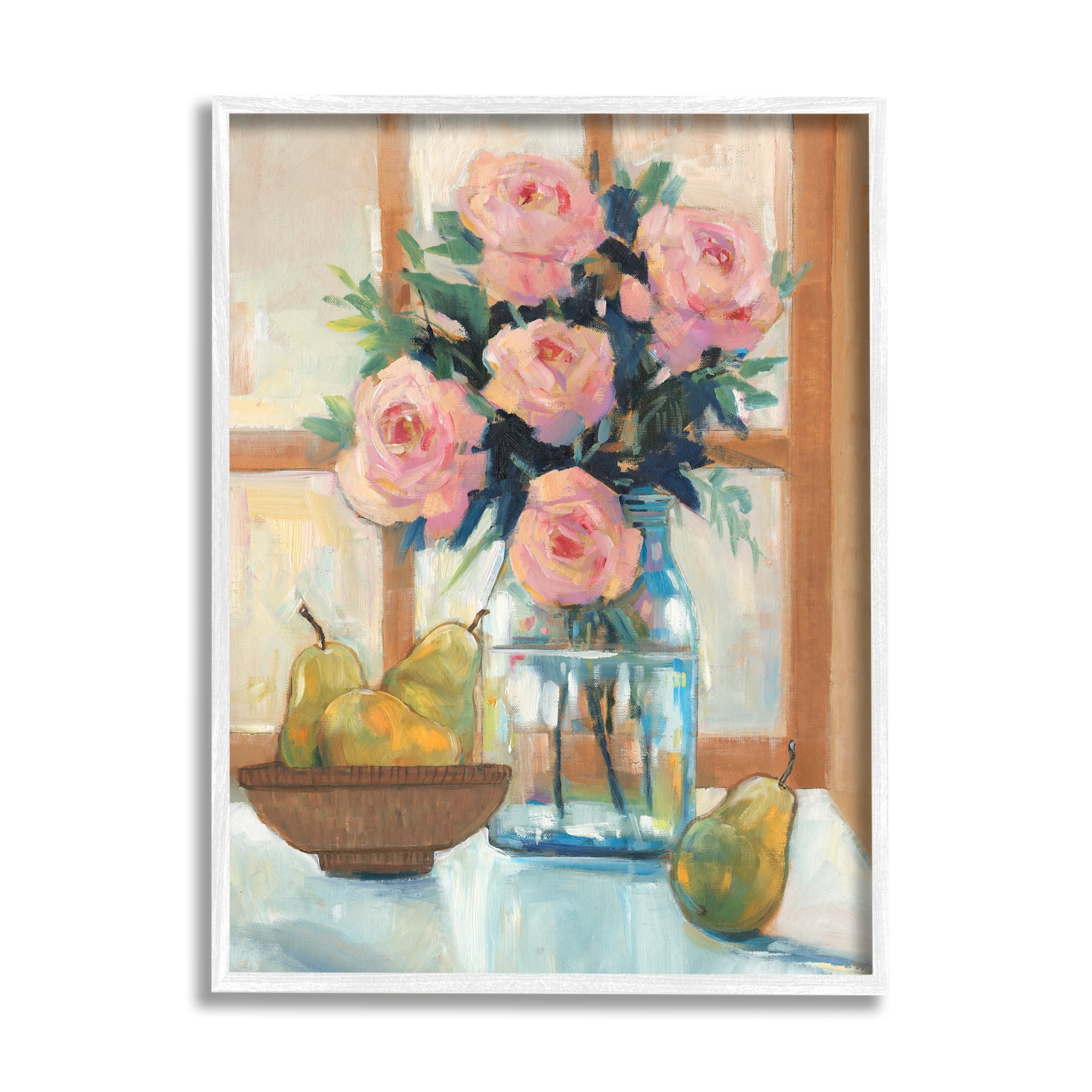 Stupell Industries Fresh Pink Roses & Fruit Kitchen Window Scene ...