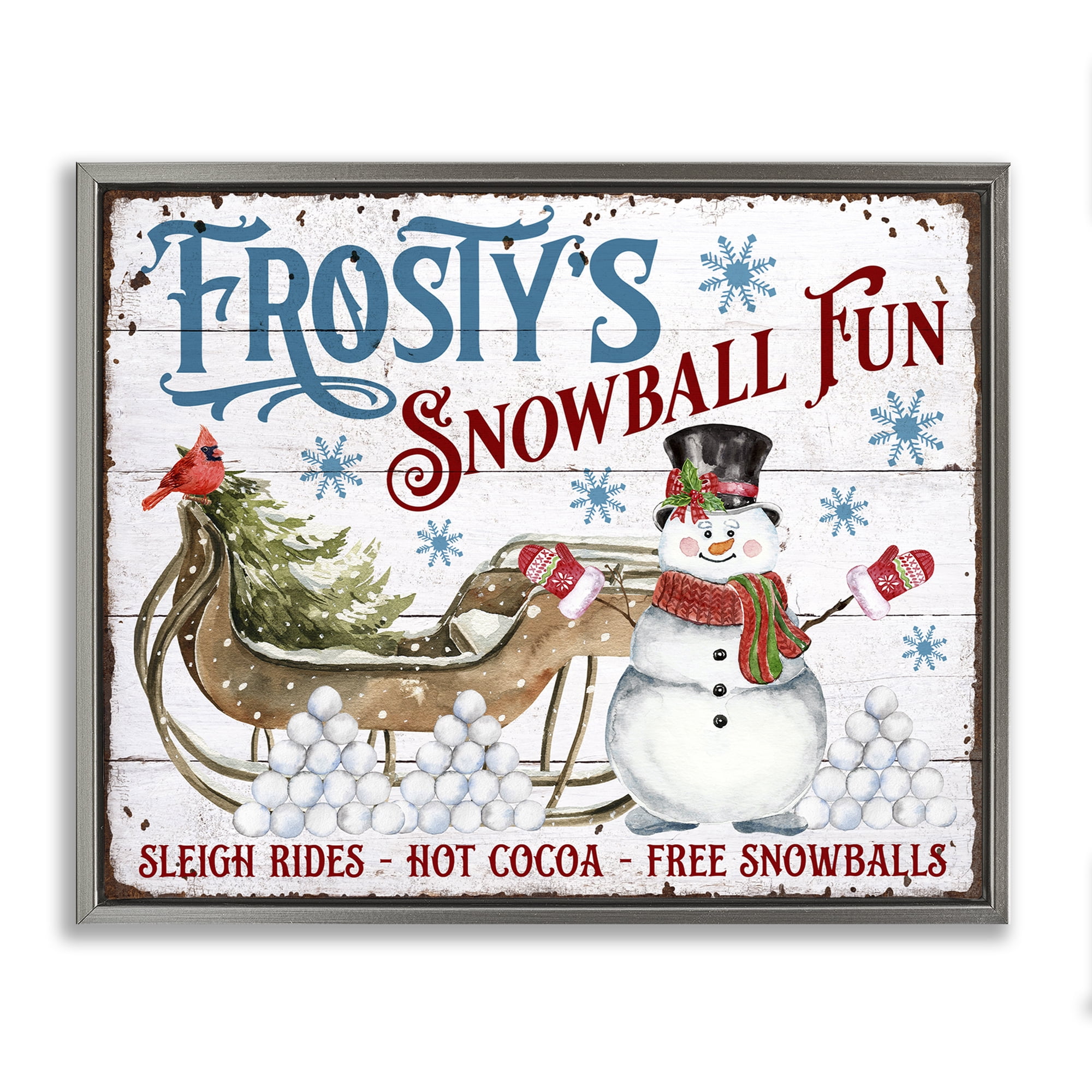 Stupell Industries Frosty's Snowball Fun Holiday Painting Gray Floater ...