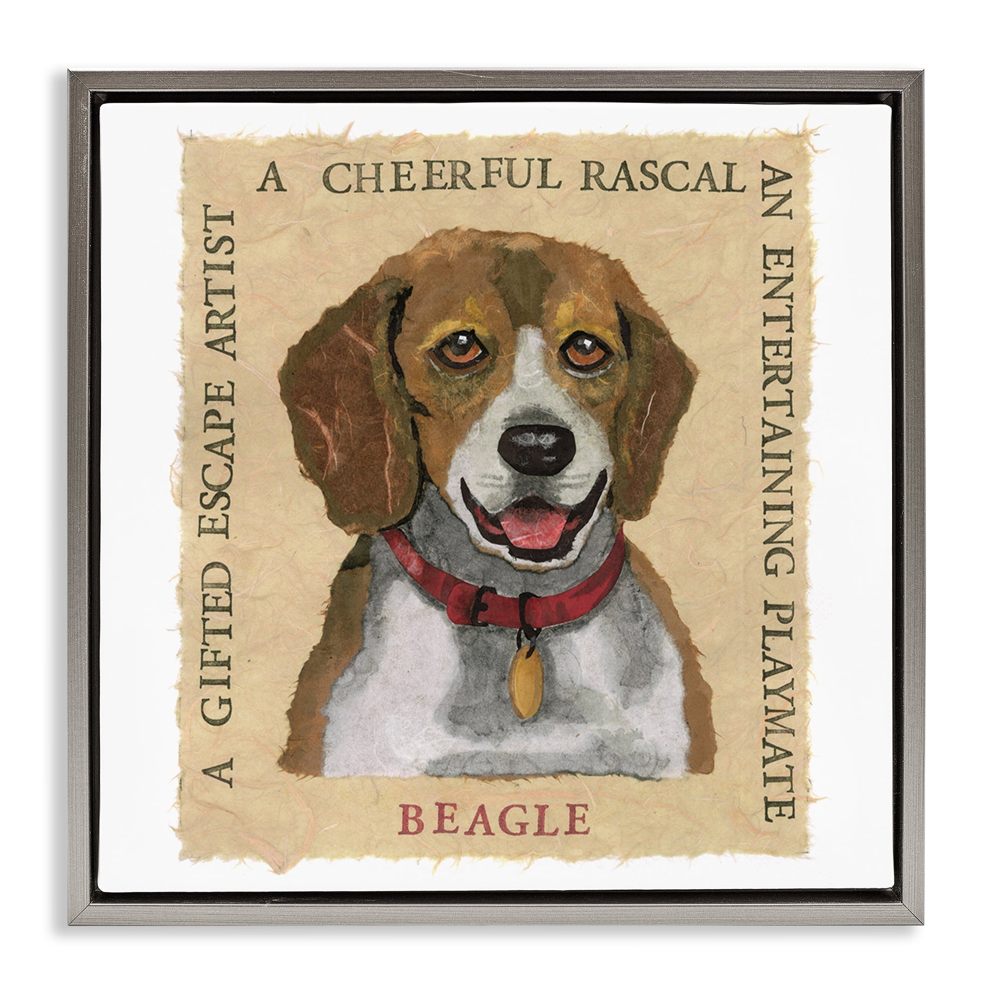 Stupell Industries Fun Beagle Pet Phrases Animals Painting Gray Floater Framed Canvas Art Print ...