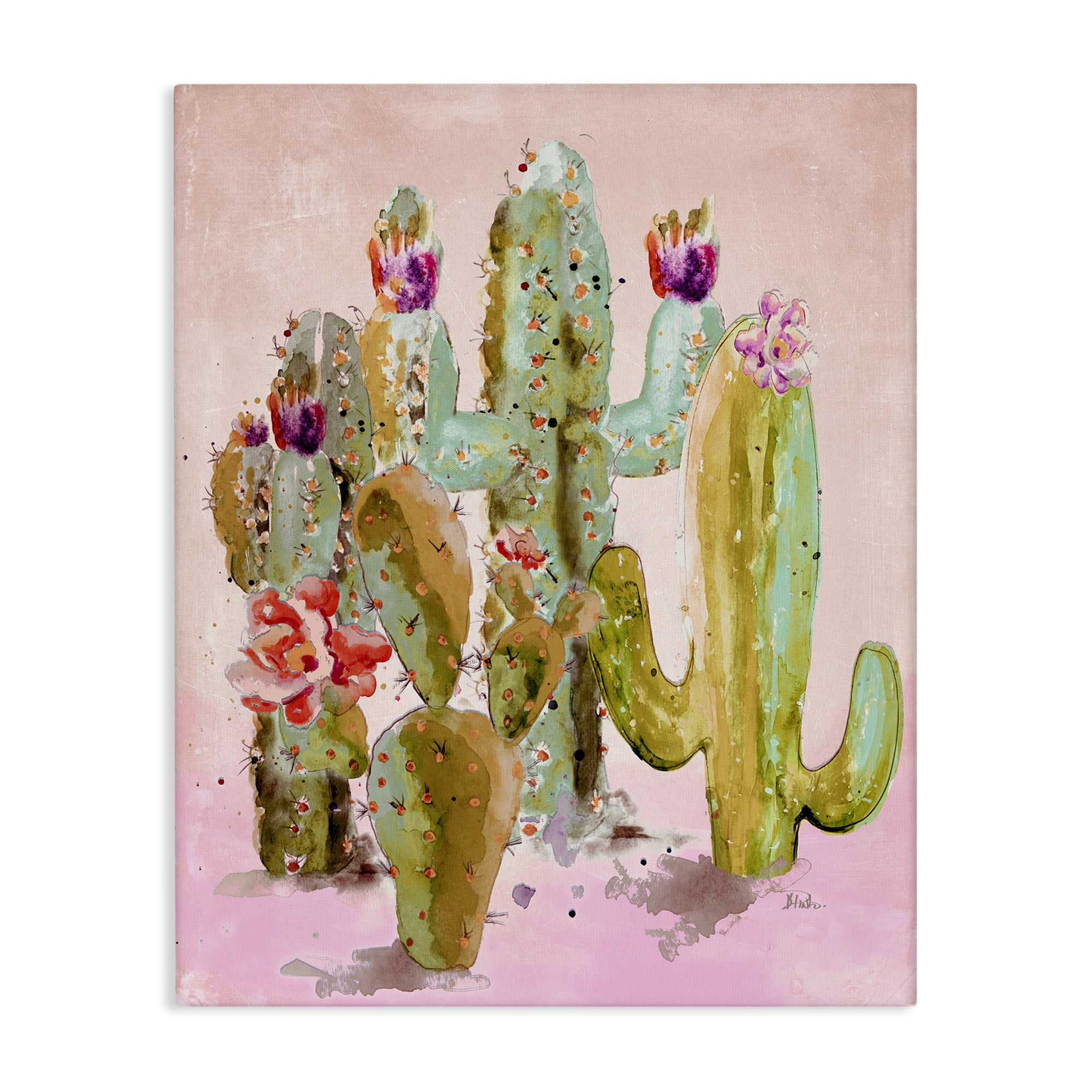 Stupell Industries Fun Floral Cacti Botanical & Floral Painting Gallery Wrapped Canvas Art Print ...