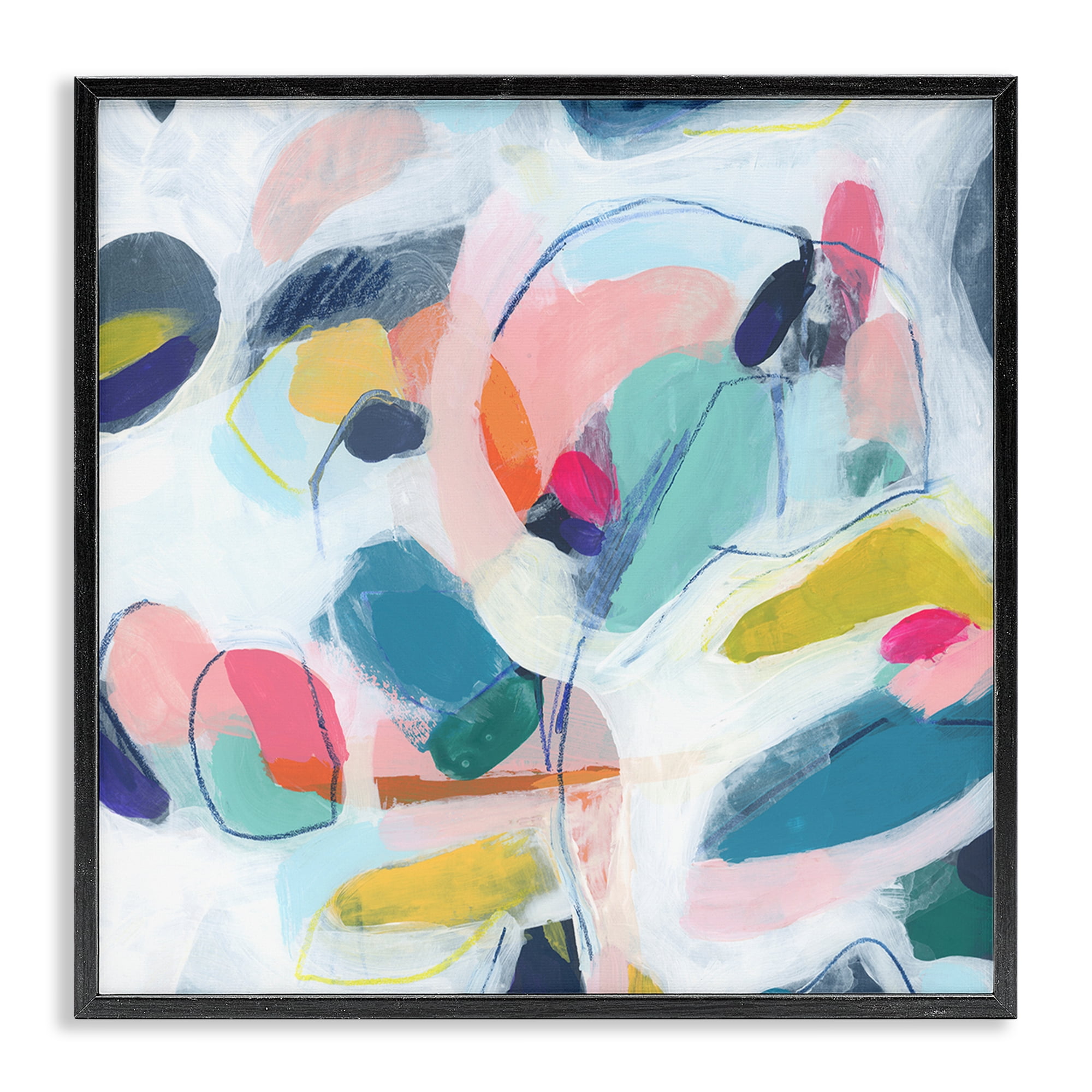 Stupell Industries Fun Shapes Impression Abstract Painting Black Framed ...