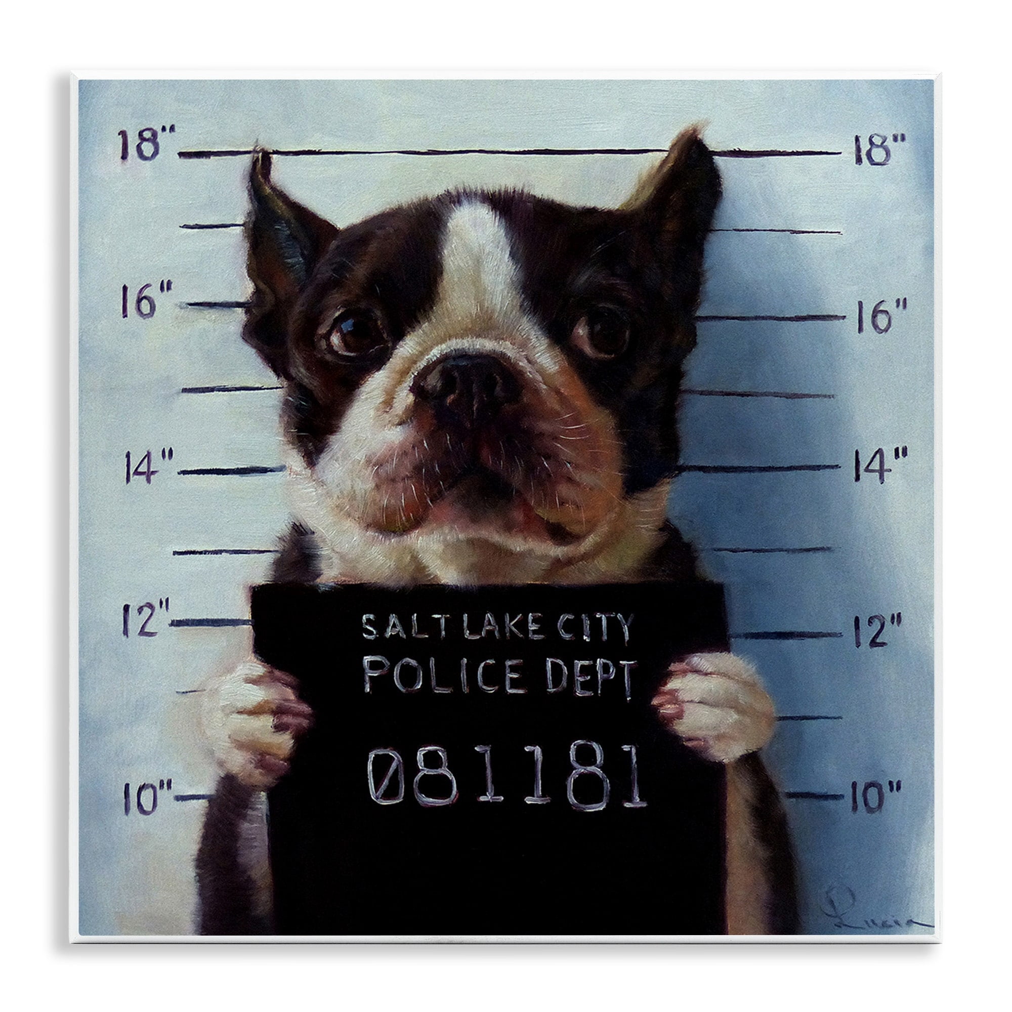 Stupell Industries Funny Boston Terrier Dog Jail Convicted Police Wood ...