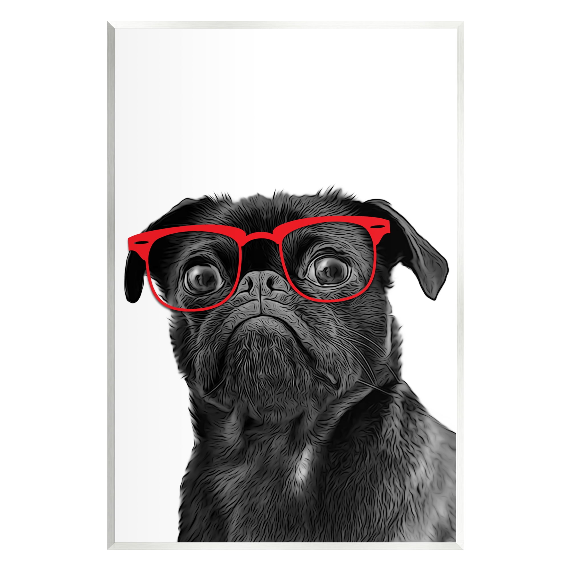 Stupell Industries Funny Dog Face Red Glasses Animal Art Print MDF ...