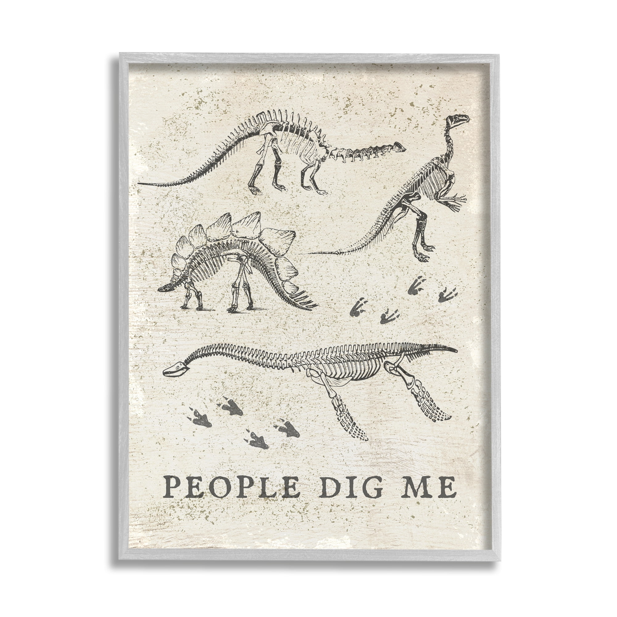 Stupell Industries Funny People Dig Me Dinosaur Skeleton and Footprints ...