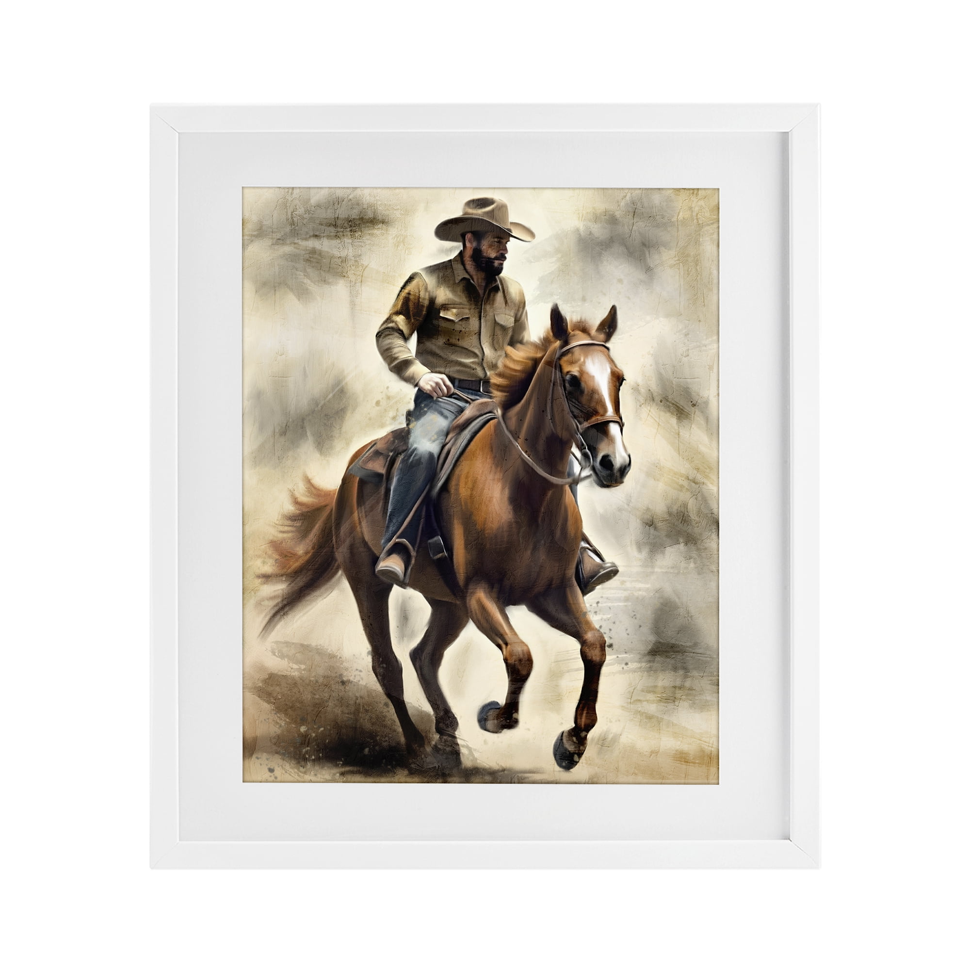 Stupell Industries Gallop Horse & Cowboy White Framed Print Under Glass, design by Kim Allen ...