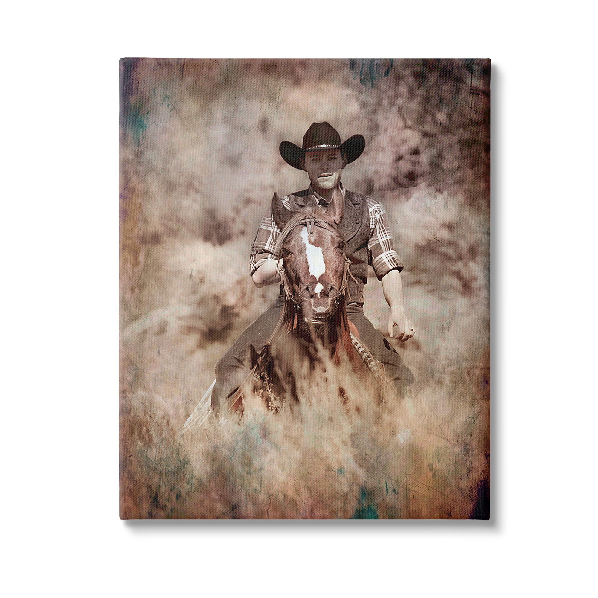 Stupell Industries Galloping Cowboy Portrait Animals & Insects Painting ...