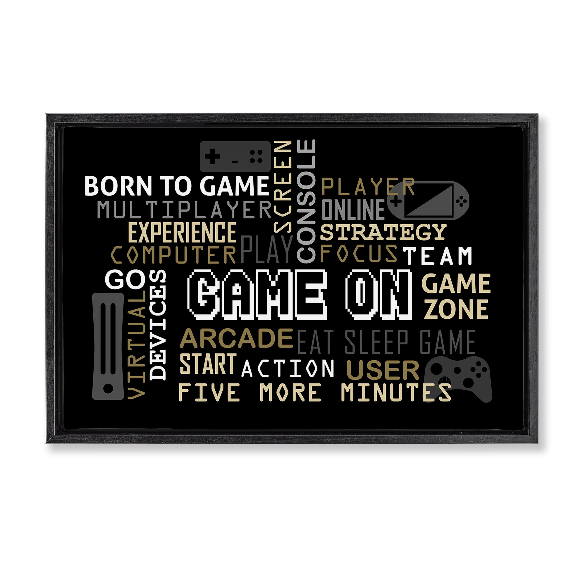 Stupell Industries Game On Gamer Typography Black Framed Floater Canvas ...