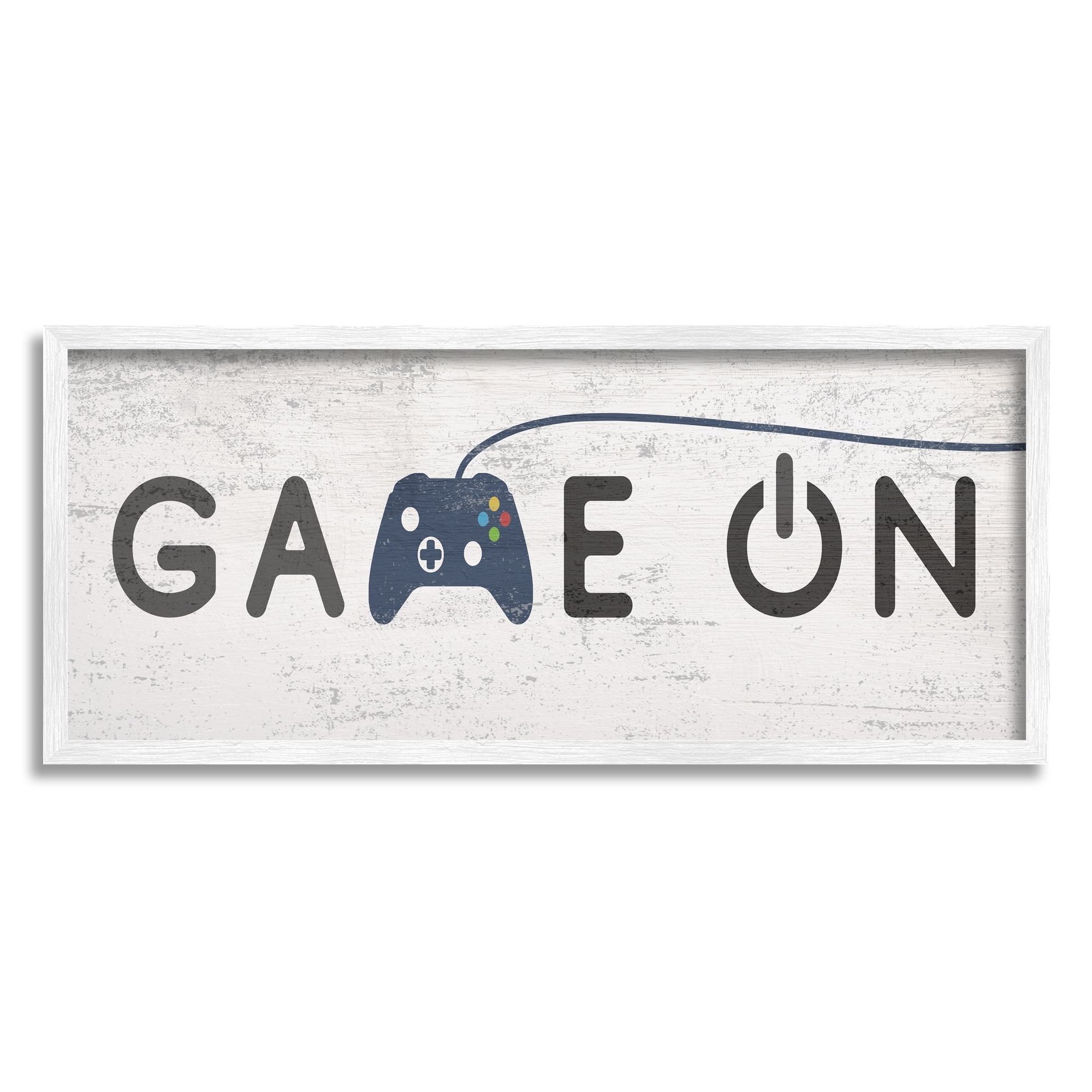 Stupell Industries Game On Video Gamer Phrase Blue Vintage Controller ...