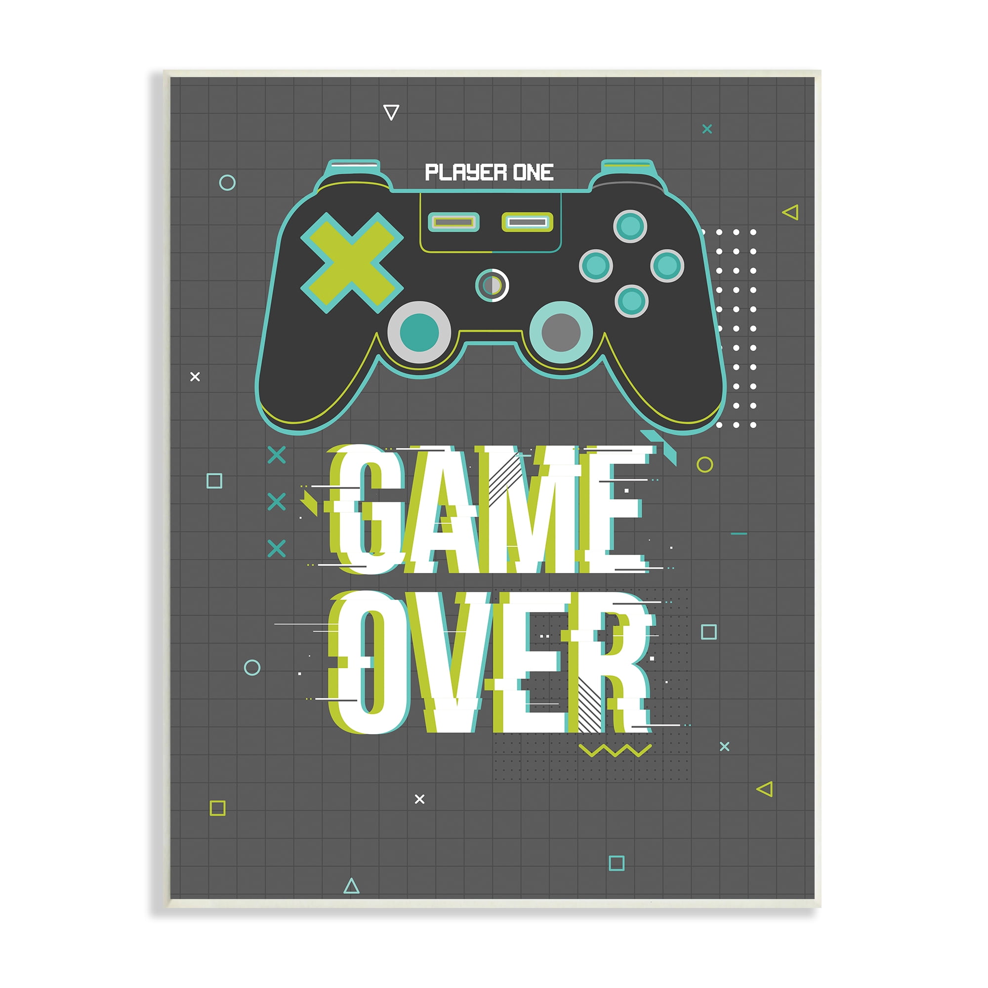 Stupell Industries Game Over Phrase Video Game Controller Geometric ...
