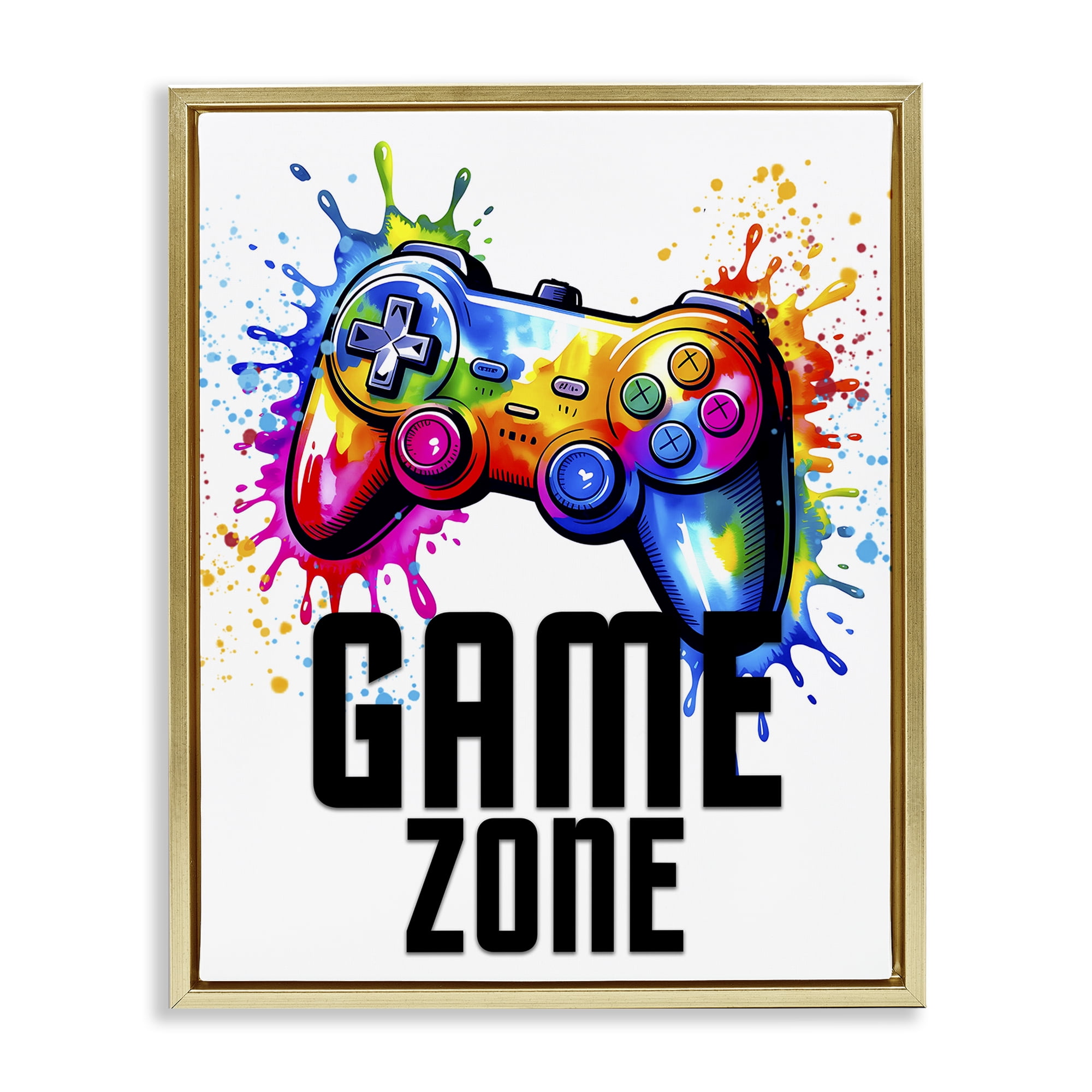 Stupell Industries Game Zone Bright Splash Gold Framed Floater Canvas ...