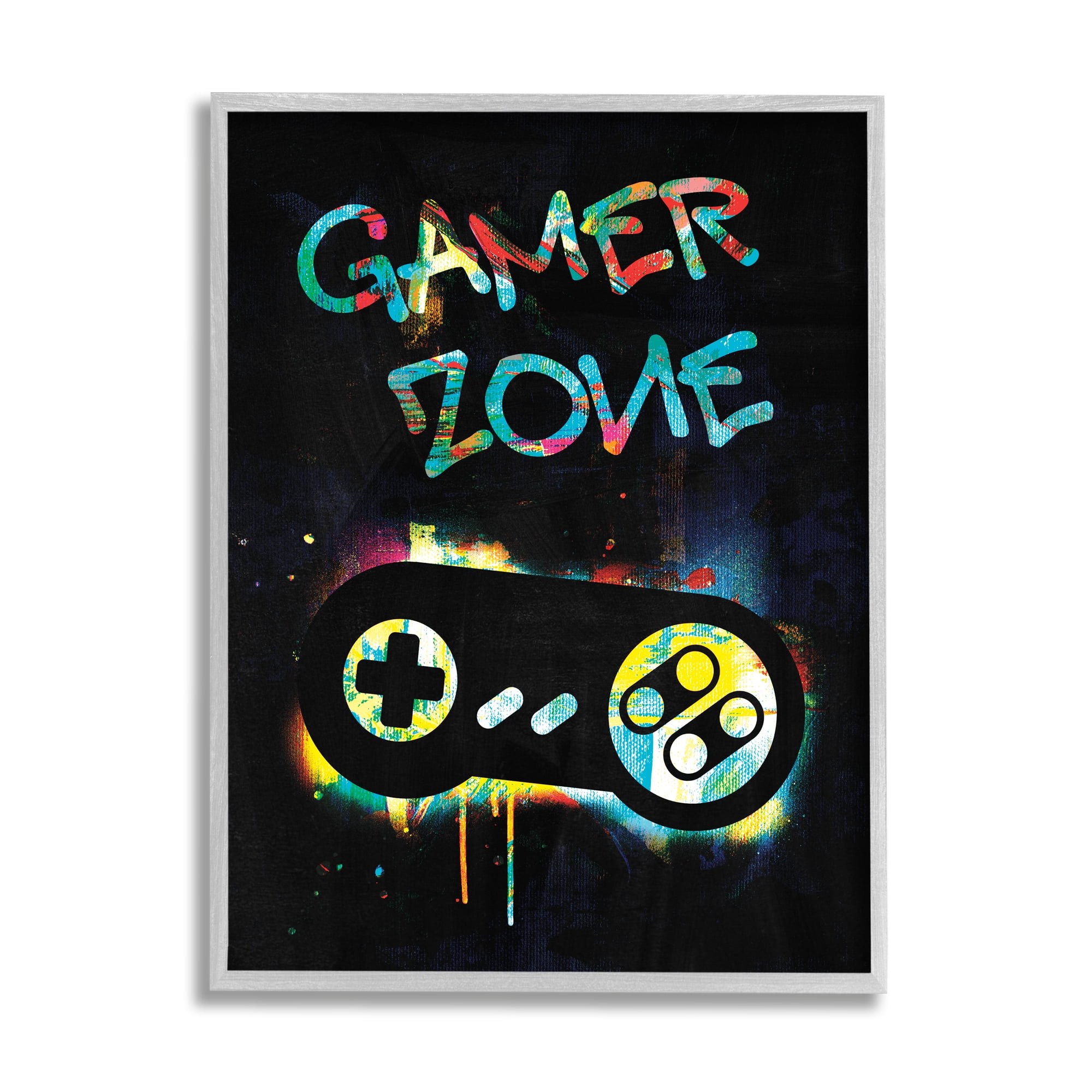 Stupell Industries Gamer Zone Vintage Controller Neon Paint Splatter ...