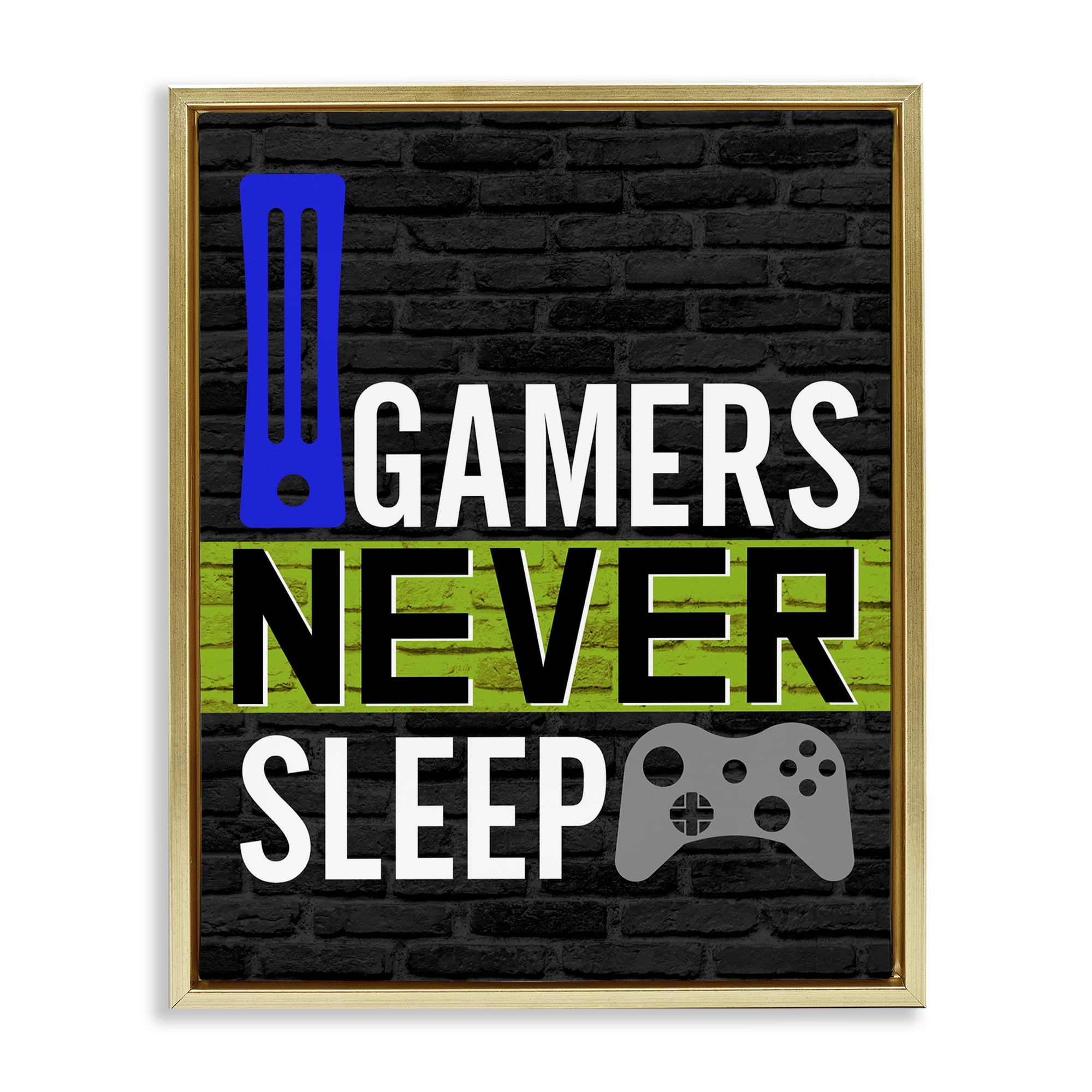 Stupell Industries Gamers Never Sleep Typography Painting Gold Floater ...