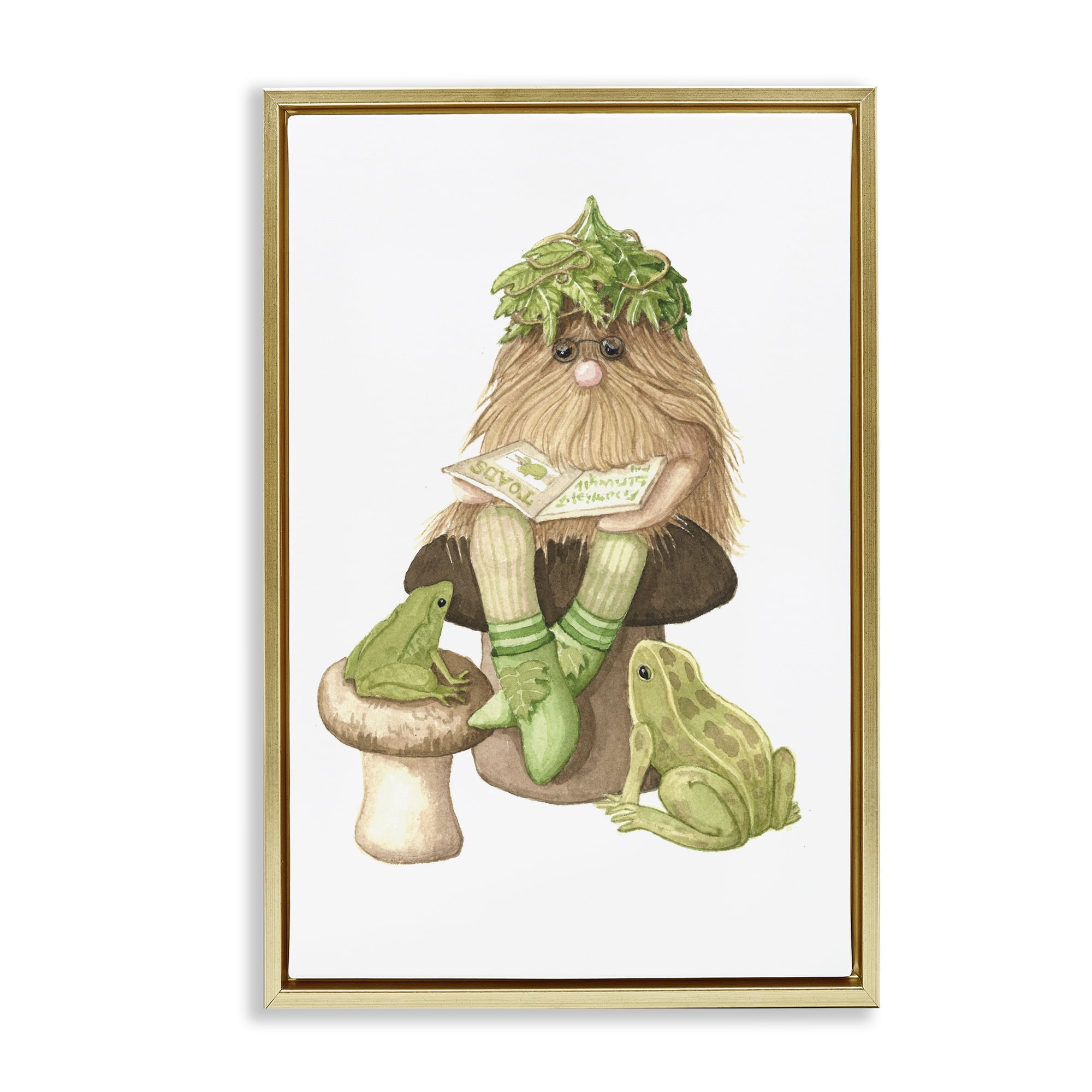 Stupell Industries Garden Elf with Frogs Gold Framed Floater Canvas ...