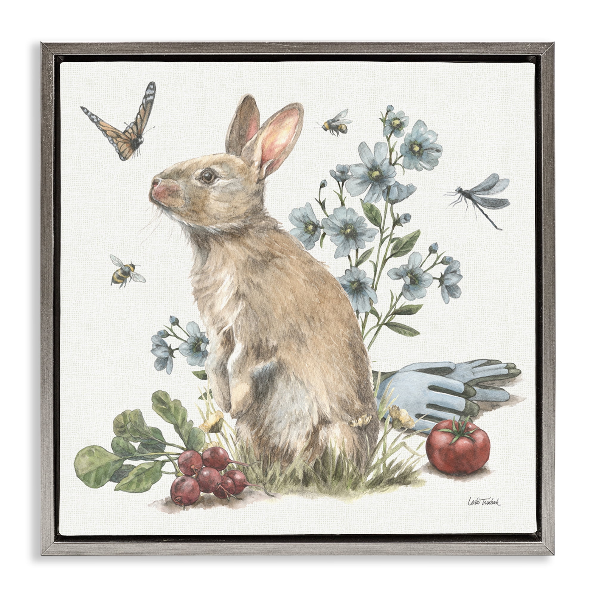 Stupell Industries Garden Patch Bunny Animals & Insects Painting Gray ...