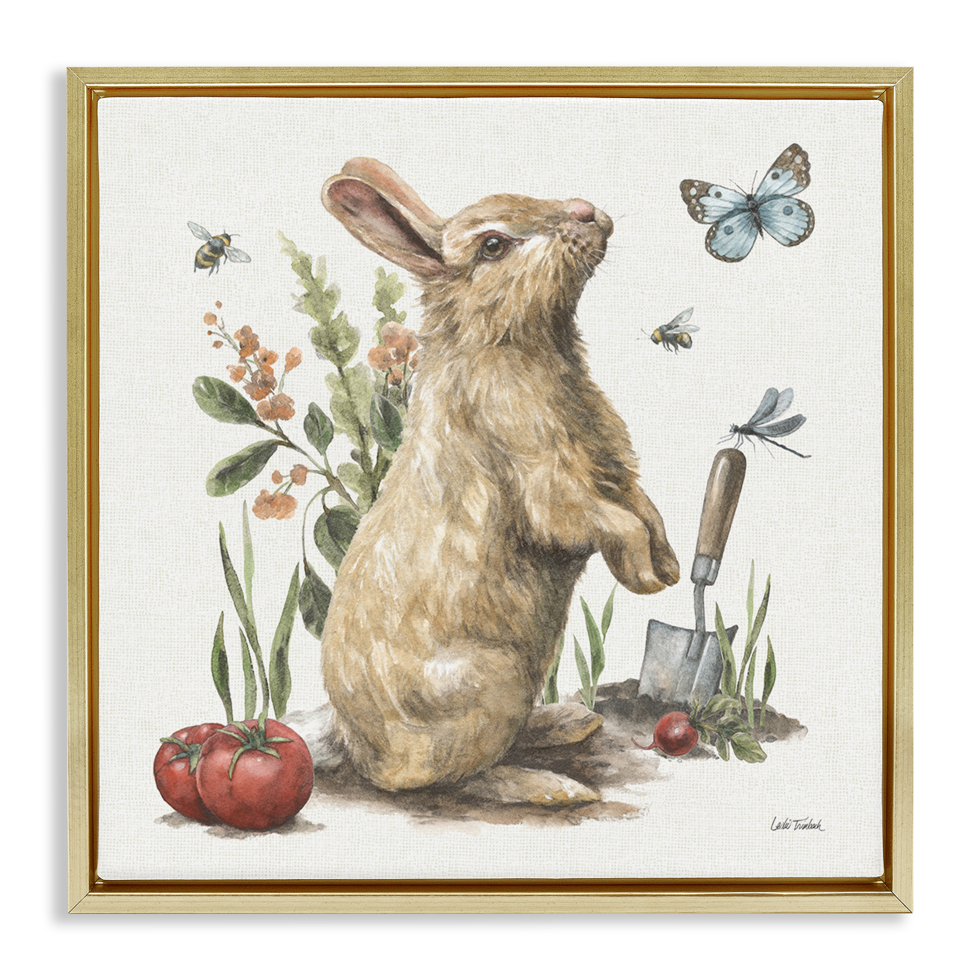 Stupell Industries Garden Patch Rabbit Animals & Insects Painting Gold ...