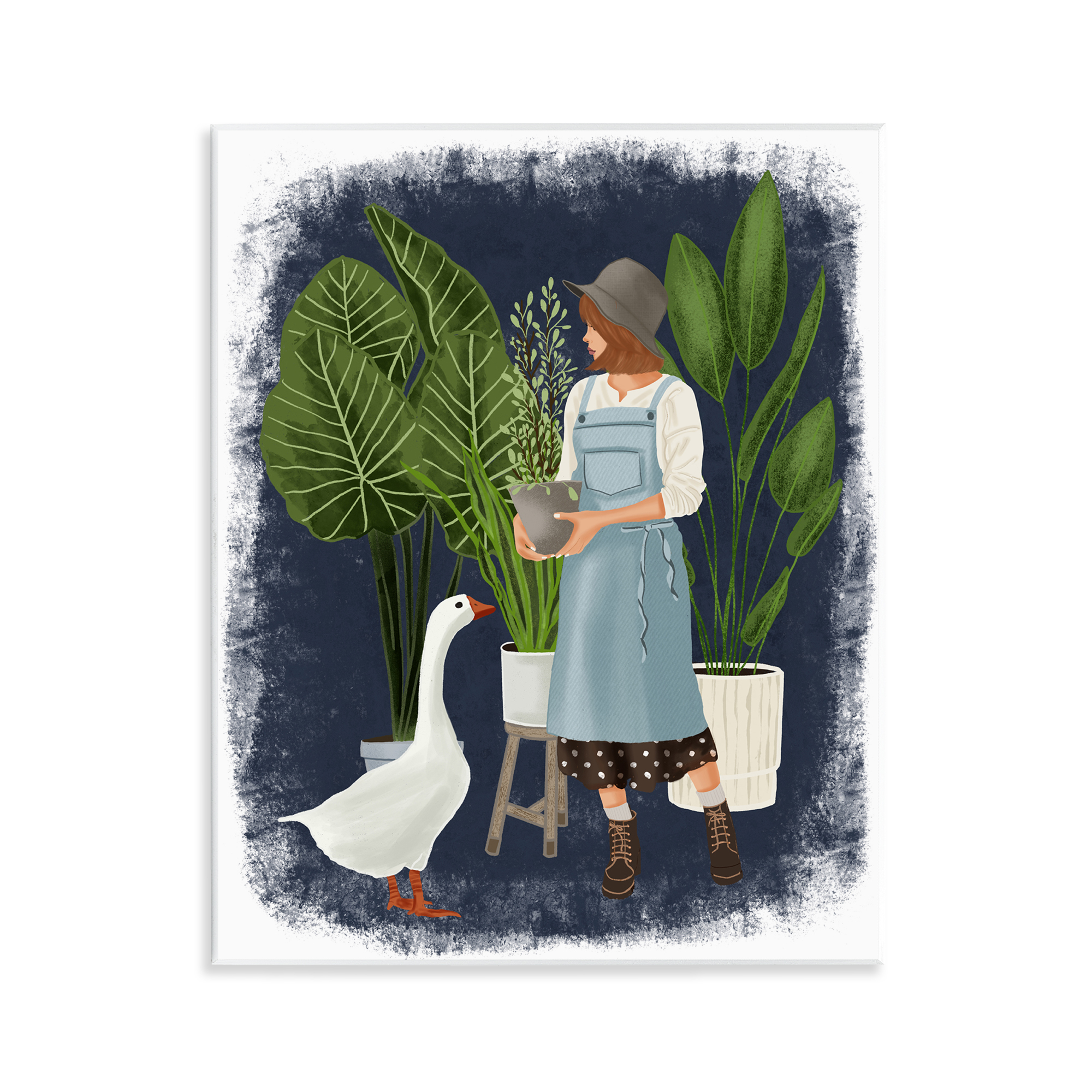 Stupell Industries Gardner Girl with Goose People Painting Unframed Art ...