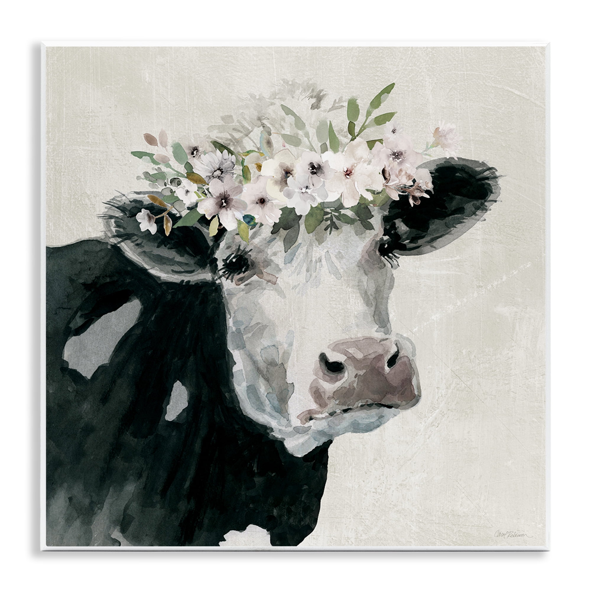 Stupell Industries Gazing Cow with Florals Animals & Insects Painting ...